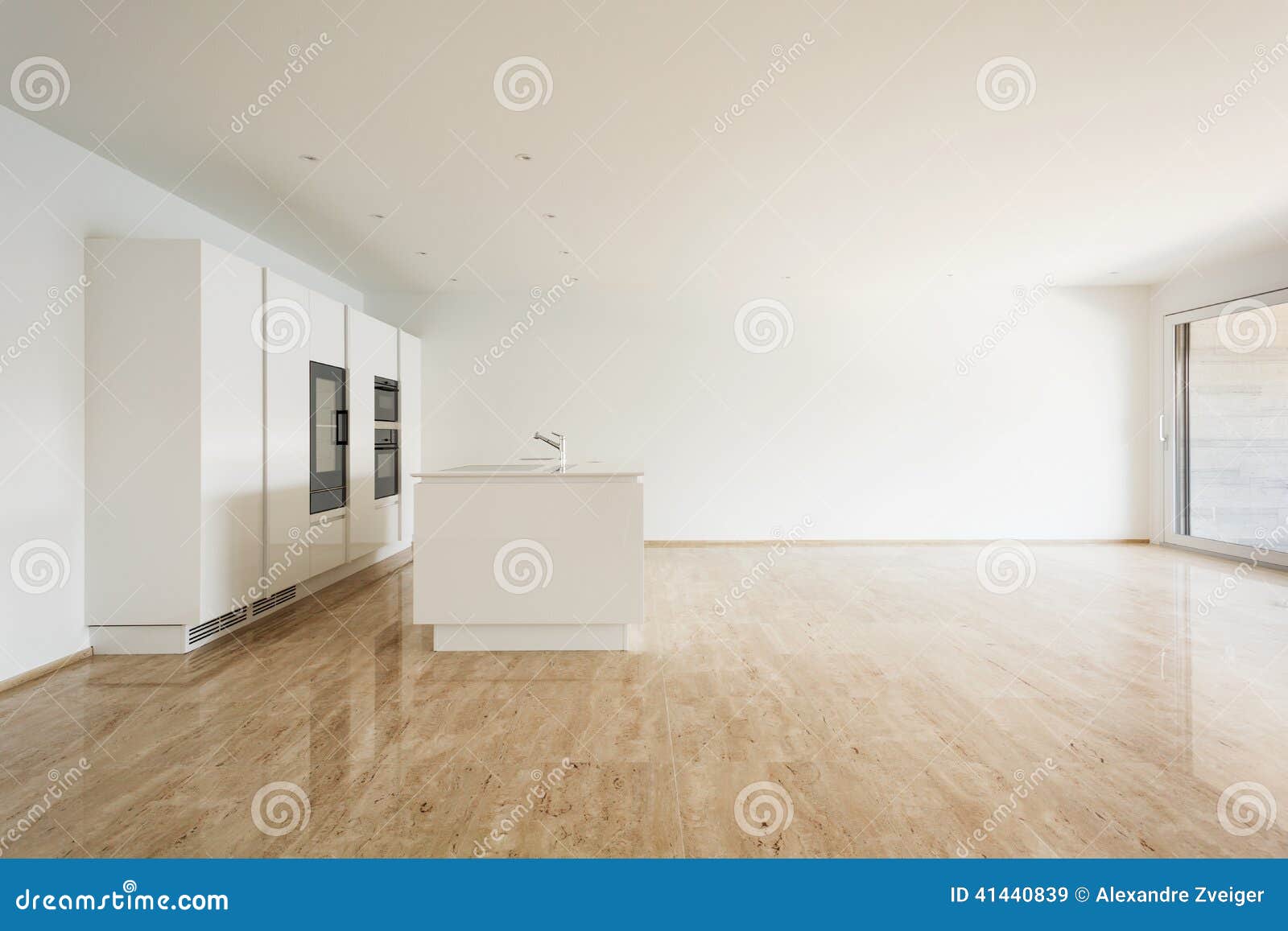 Beautiful Empty Apartment, White Kitchen Stock Image - Image of ...