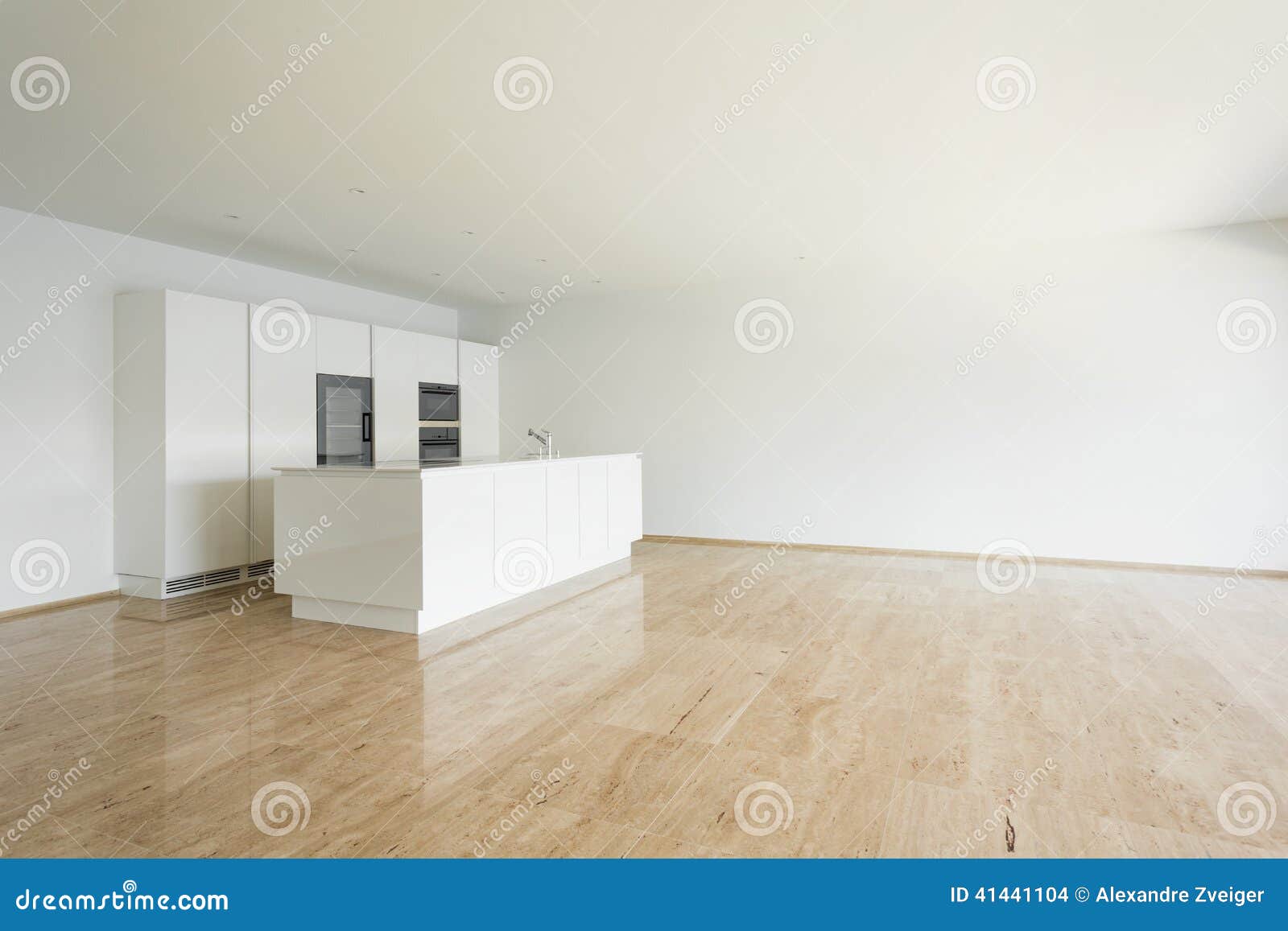 Beautiful Empty Apartment, White Kitchen Stock Photo - Image of view ...