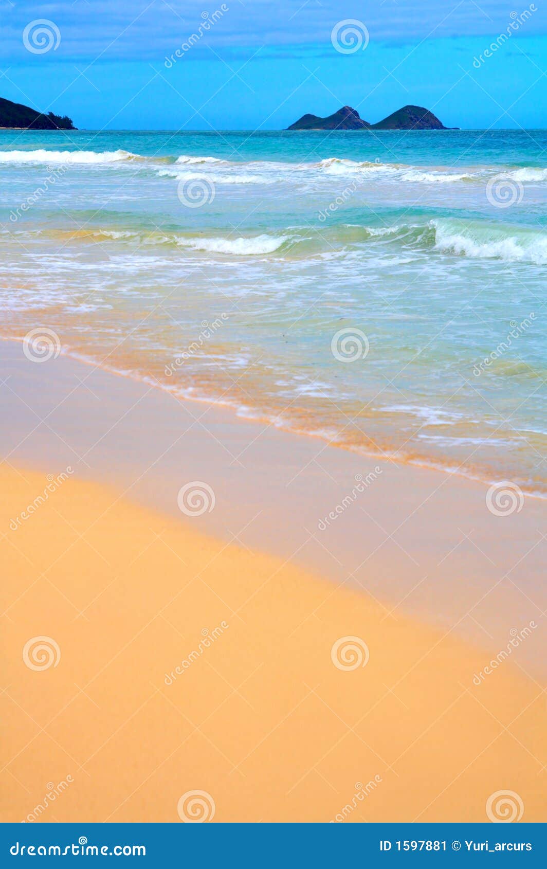 Beautiful Empty Beach in Hawaii Stock Image - Image of scenic, green ...