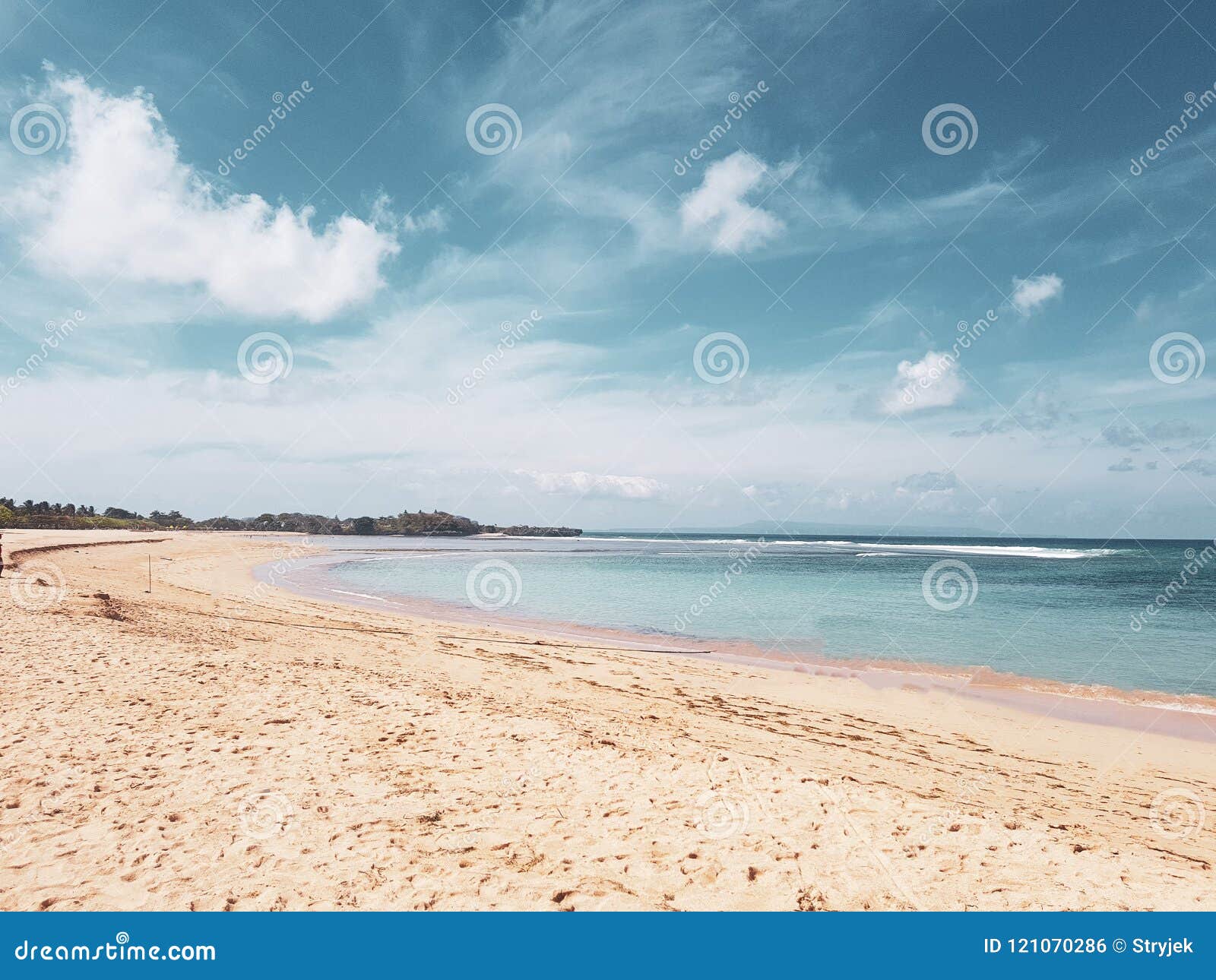 Beautiful Empty Beach Over Blue Ocean and Summer Sky Stock Photo ...