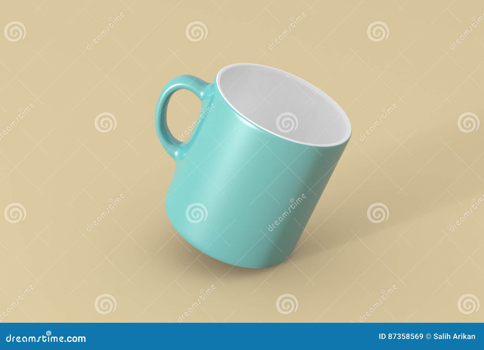 Beautiful Empty Green Mug Mockup on Soft Orange Background Stock Image ...