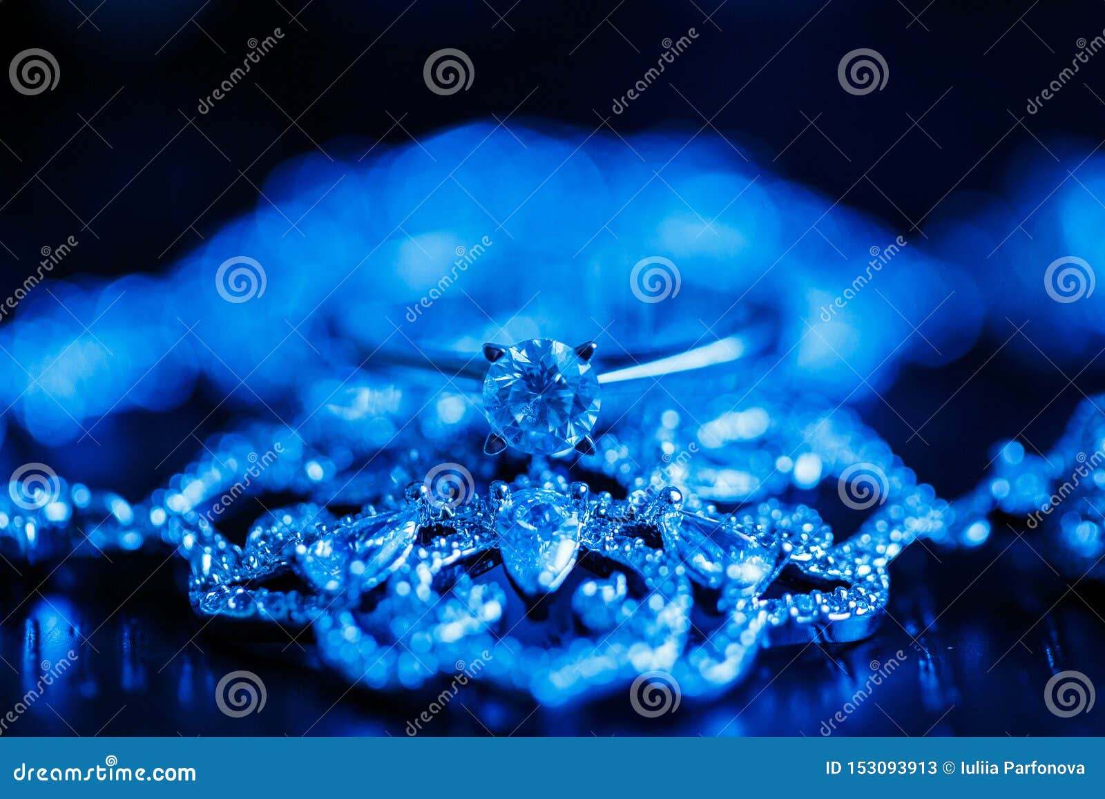 Beautiful Engagement Ring with Blue Neon Lights Stock Image - Image of ...