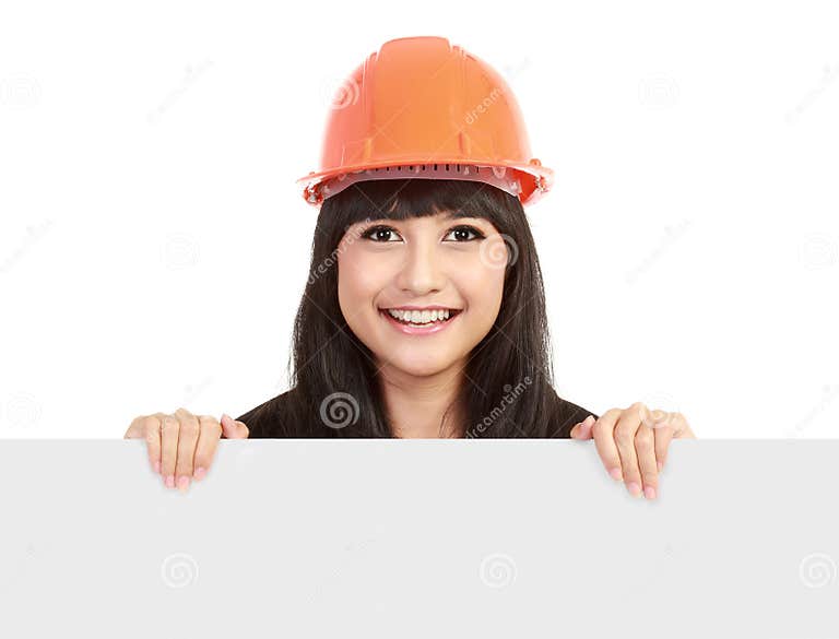 Beautiful Engineer Holding Blank Sheet Stock Image - Image of happy ...