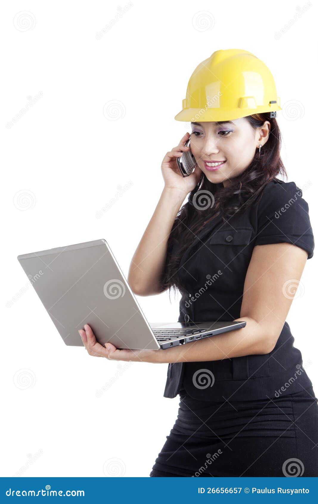 Beautiful Engineer with Mobile Device Stock Image - Image of indonesian ...