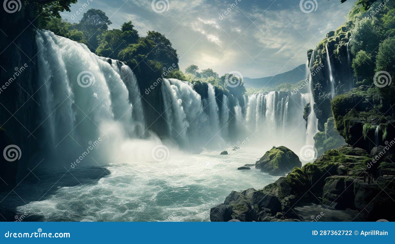 Beautiful epic waterfall stock illustration. Illustration of scenery ...