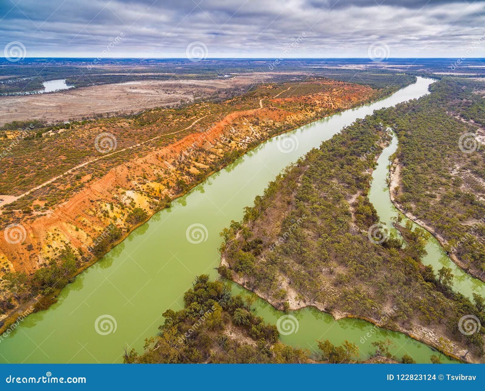 Orange Sandstone Cliffs Looming Over Murray RIver. Stock Photo - Image ...