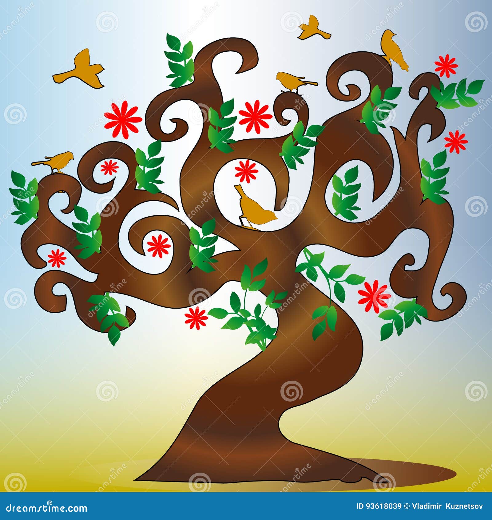 Beautiful Ethical Tree Silhouette and Birds Sitting on Branches Stock ...