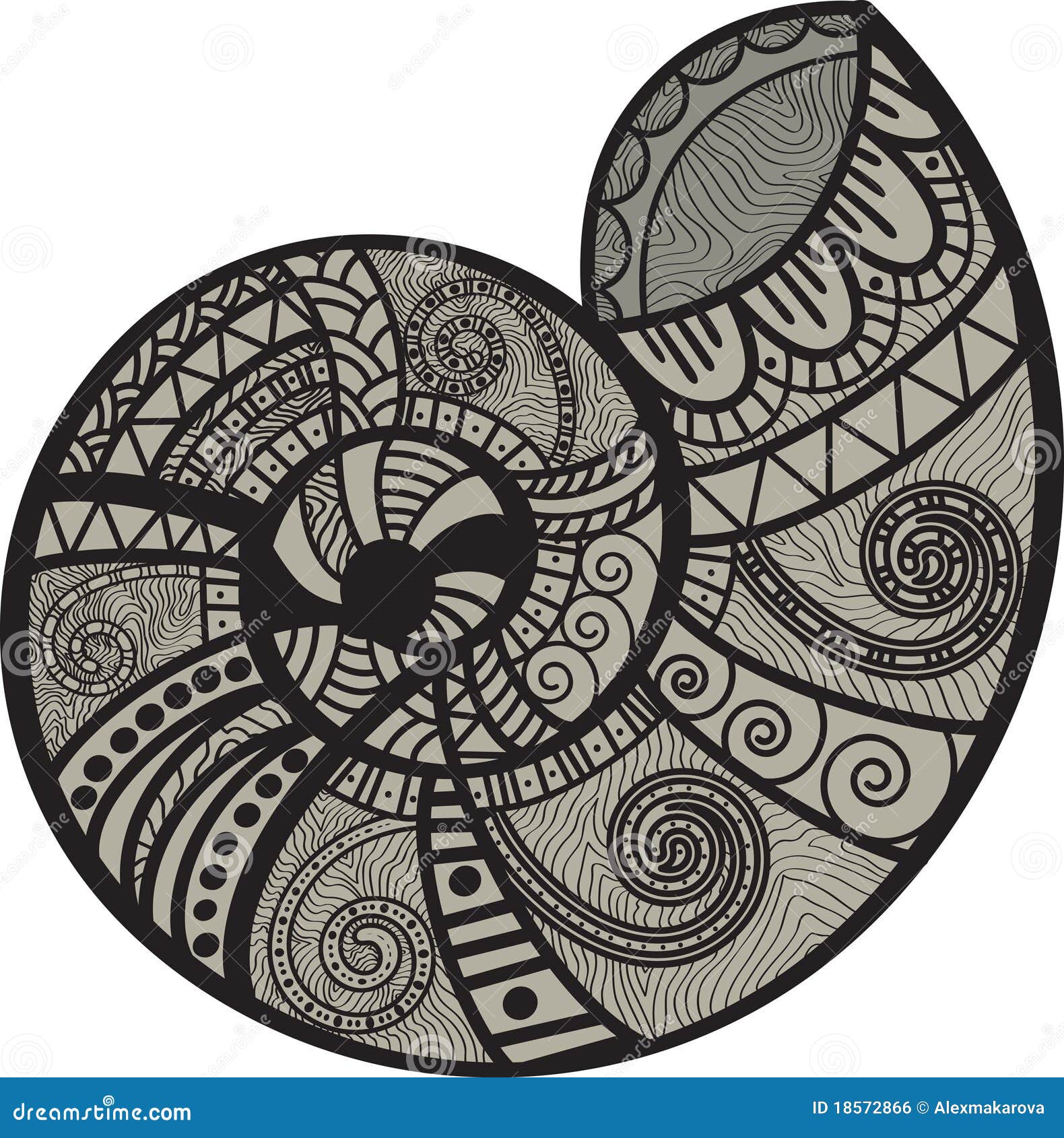 Snail Shell - Vector Linear Full Color Zentangle Illustration - With ...