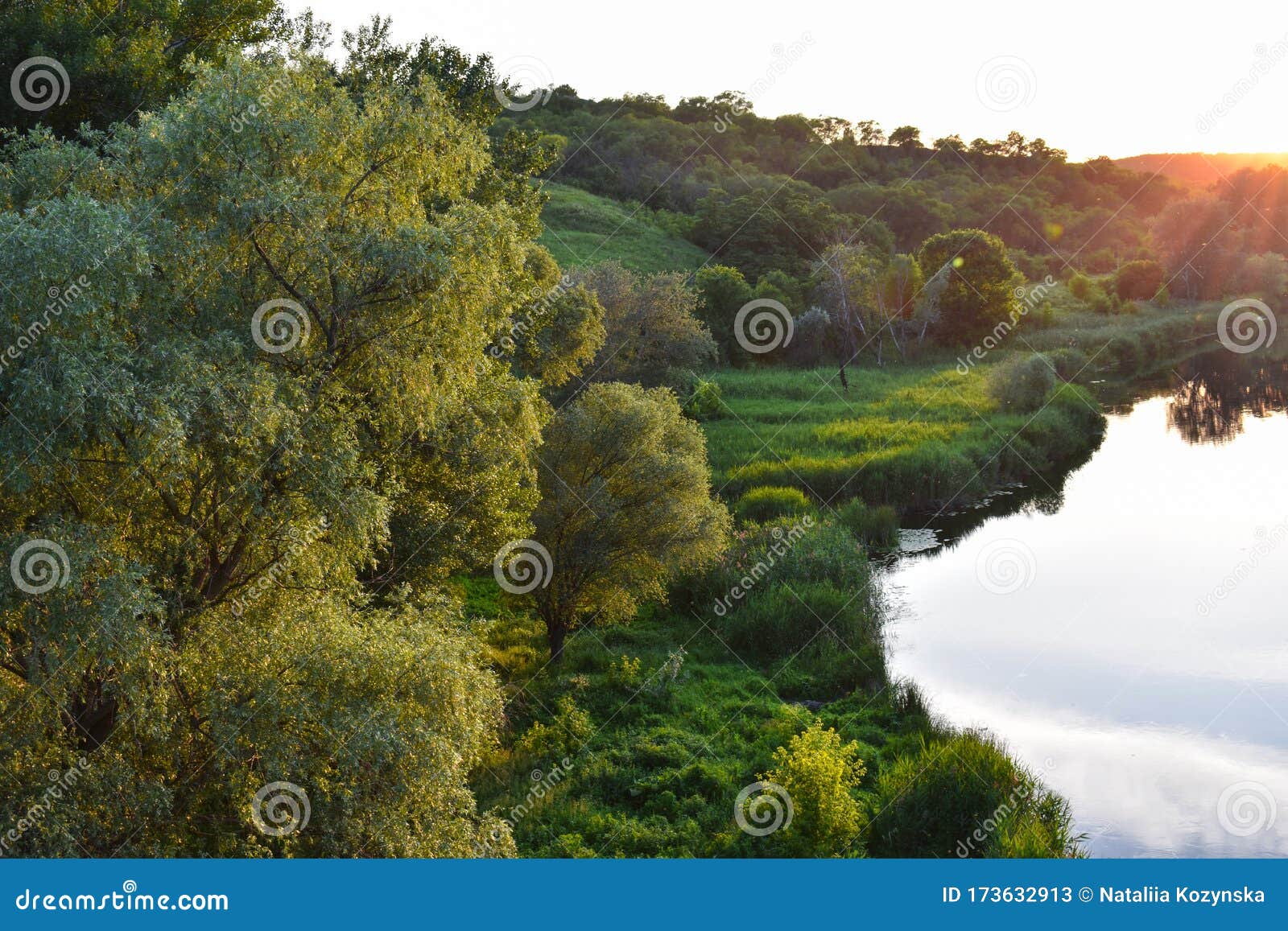 Beautiful Evening River Landscape at Sunset. Evening. Stock Image ...