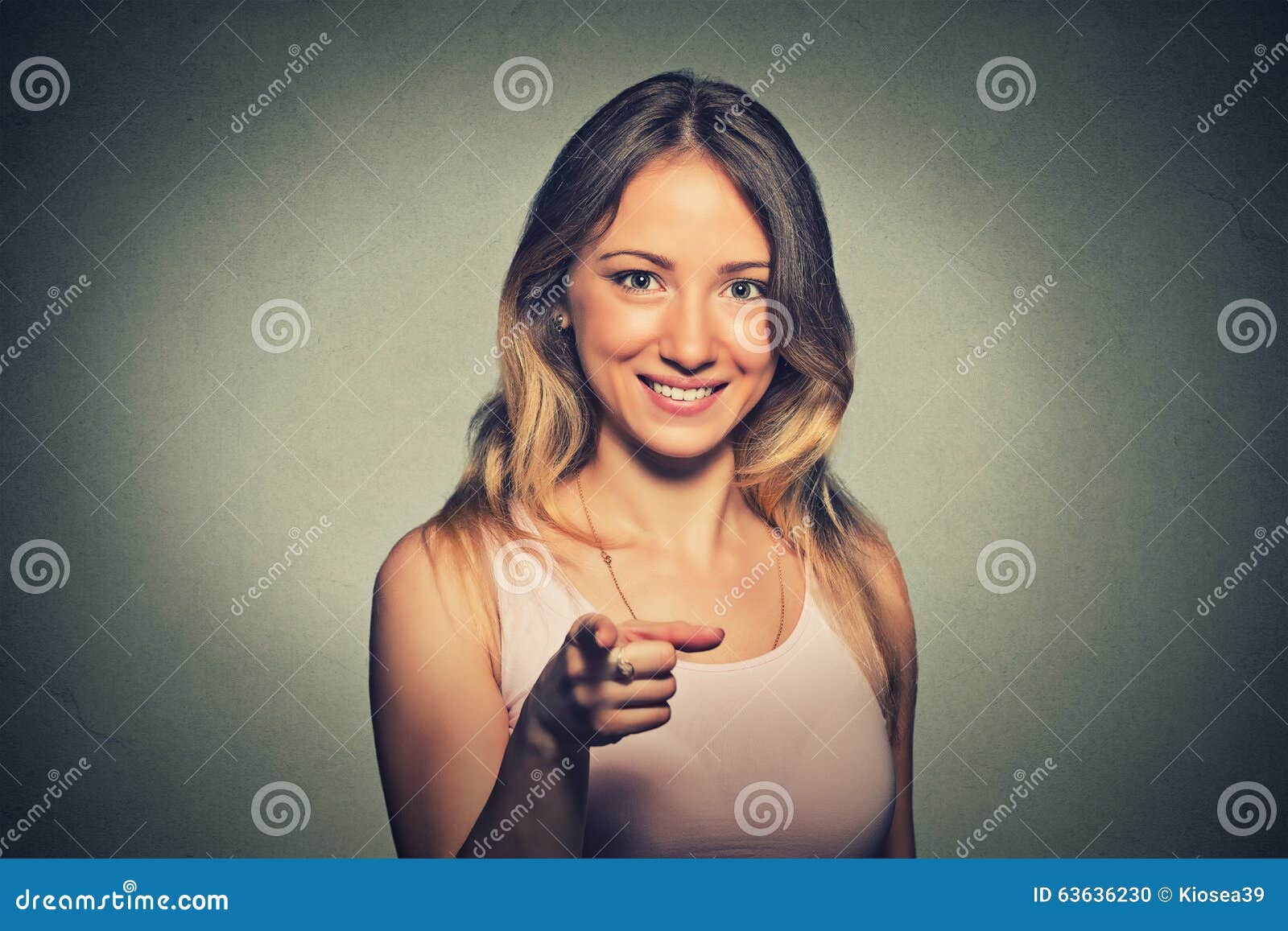 Beautiful Excited Happy Woman Smiling Laughing Pointing Finger