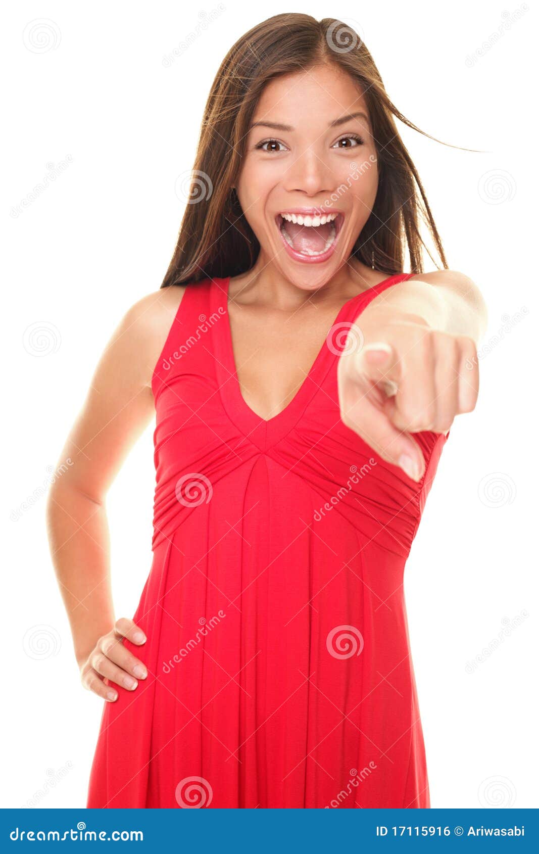 Beautiful Excited Woman Pointing Stock Photo - Image of joyful, funny ...