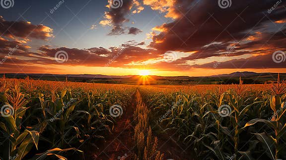 A Beautiful Expansive View of a Cornfield at Sunset. AI Generated Stock ...