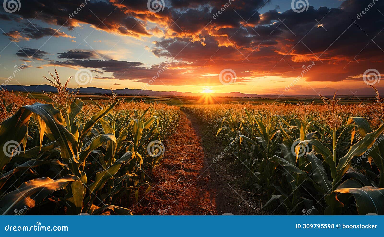 A Beautiful Expansive View Of A Cornfield At Sunset. AI Generated Stock ...