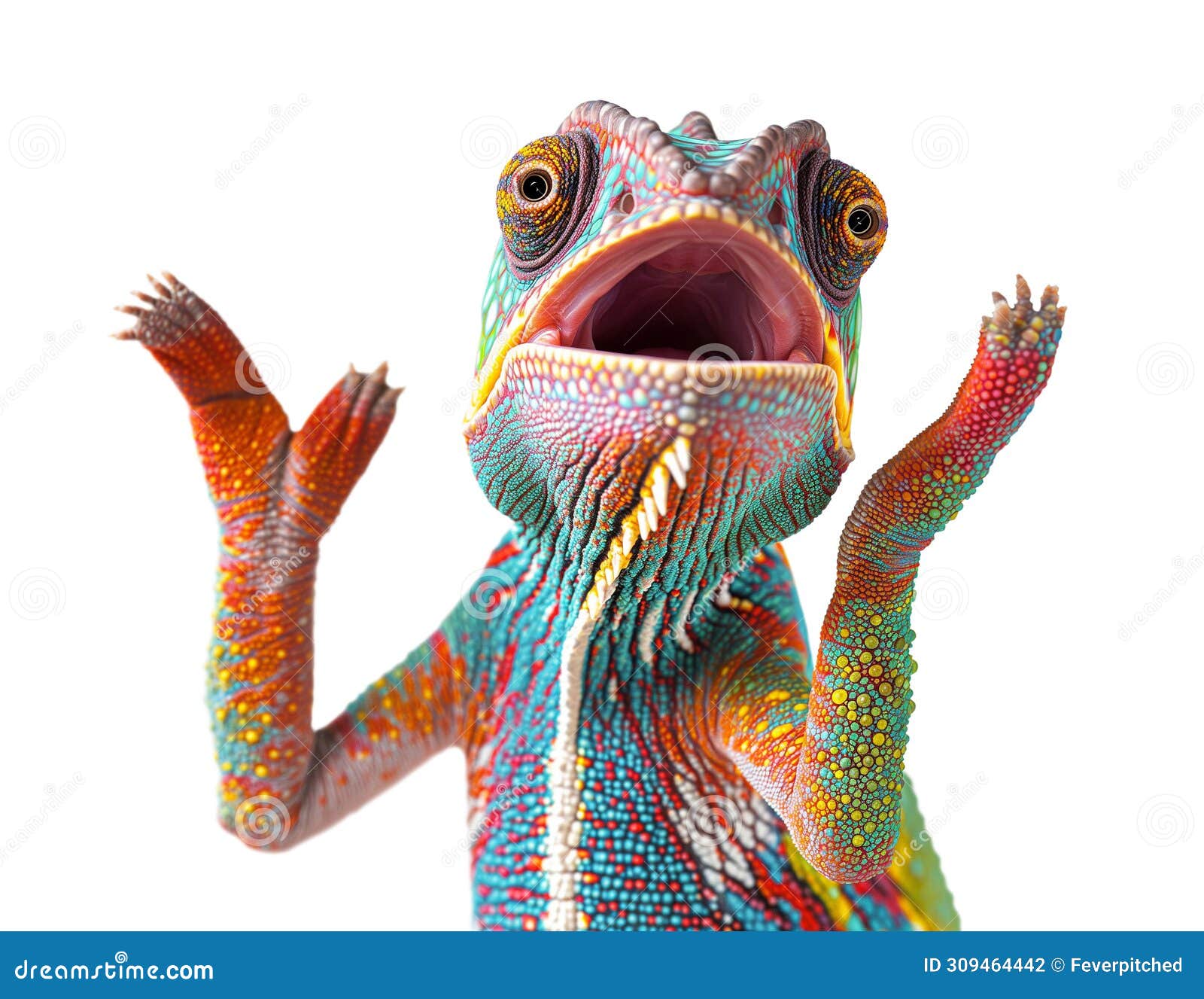 Expressive Chameleon Singing or Talking Isolated on a White Background ...