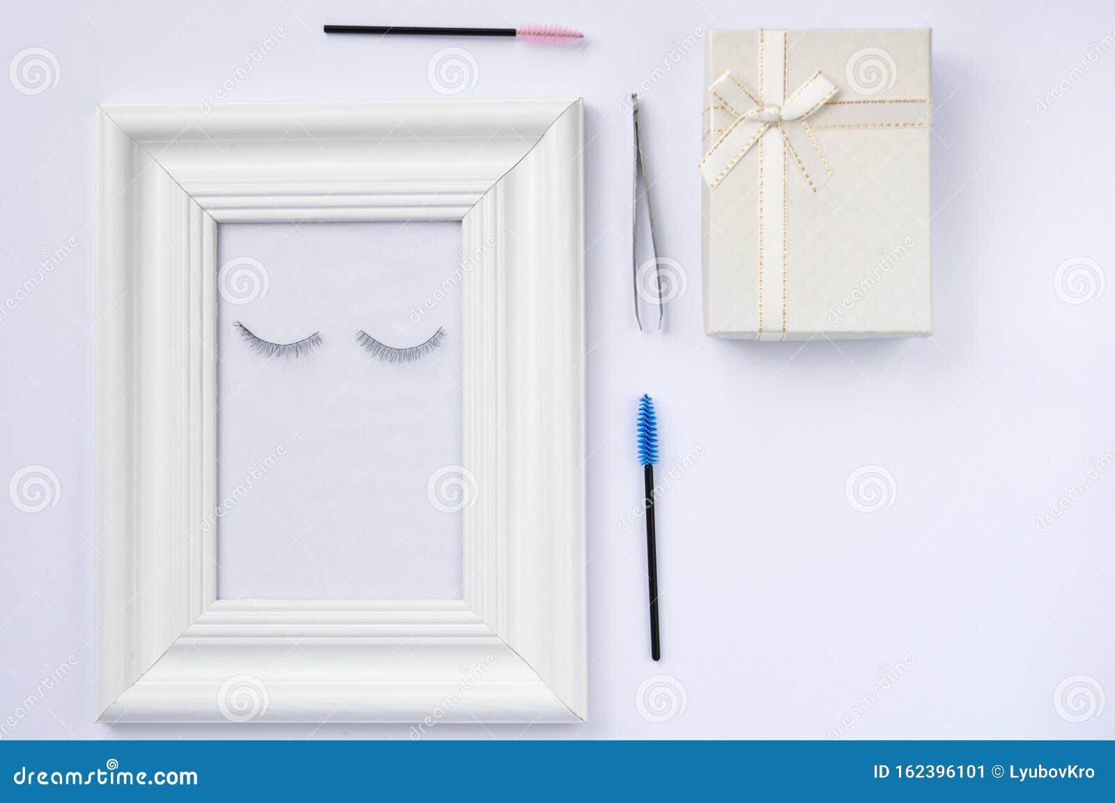 Beautiful Eyelashes and Eyebrows Concept: White Photo Frame Decorated ...