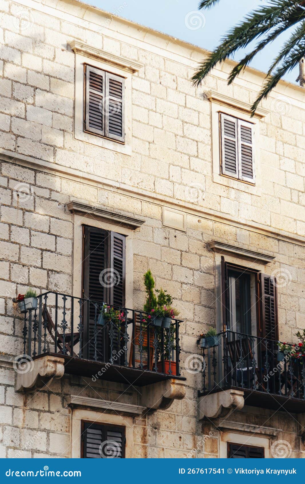 Beautiful Facade of Stone Building with Balconies Stock Image - Image ...