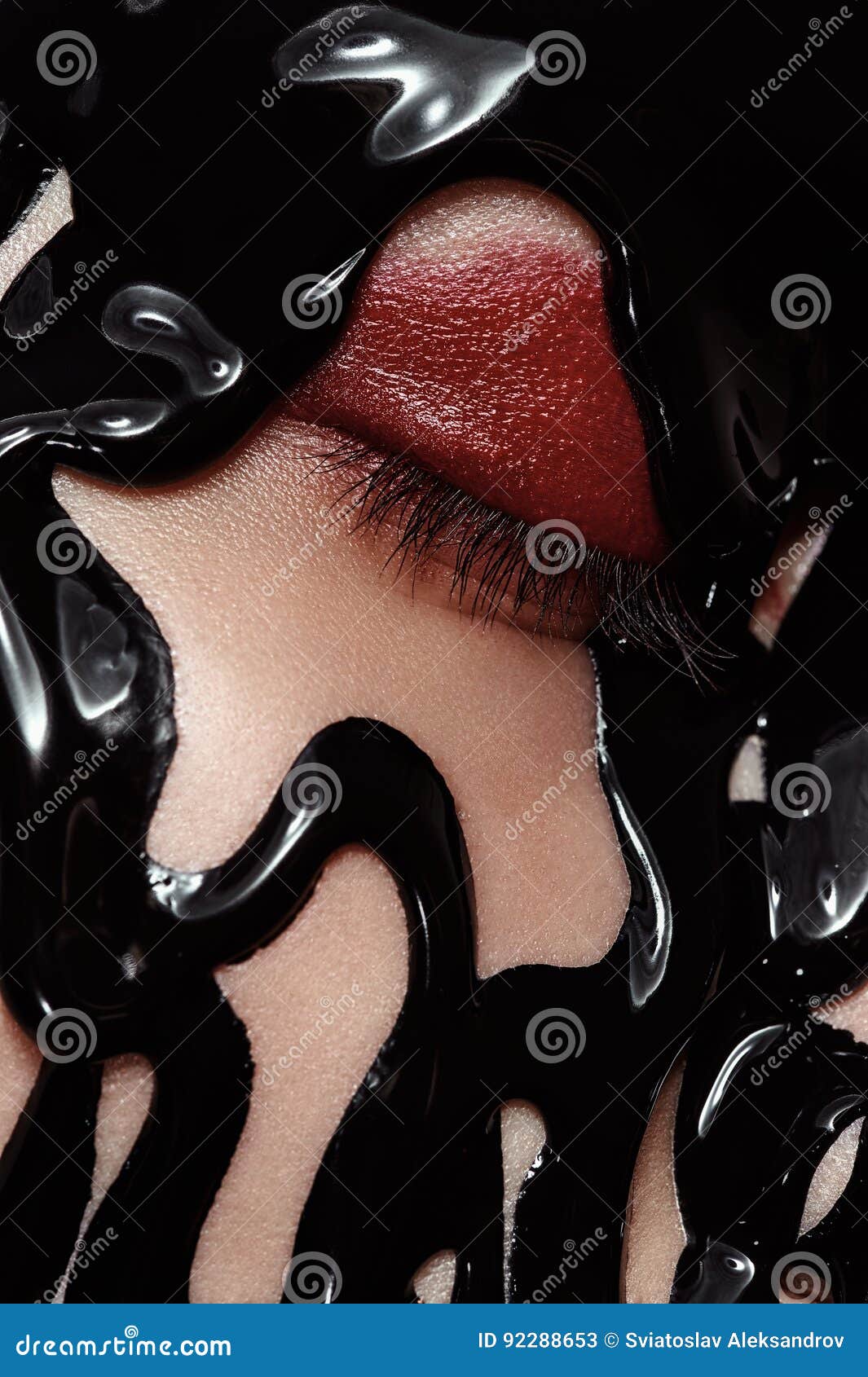 Beautiful Face with Black Liquid Glossy Paint Stock Image - Image of ...