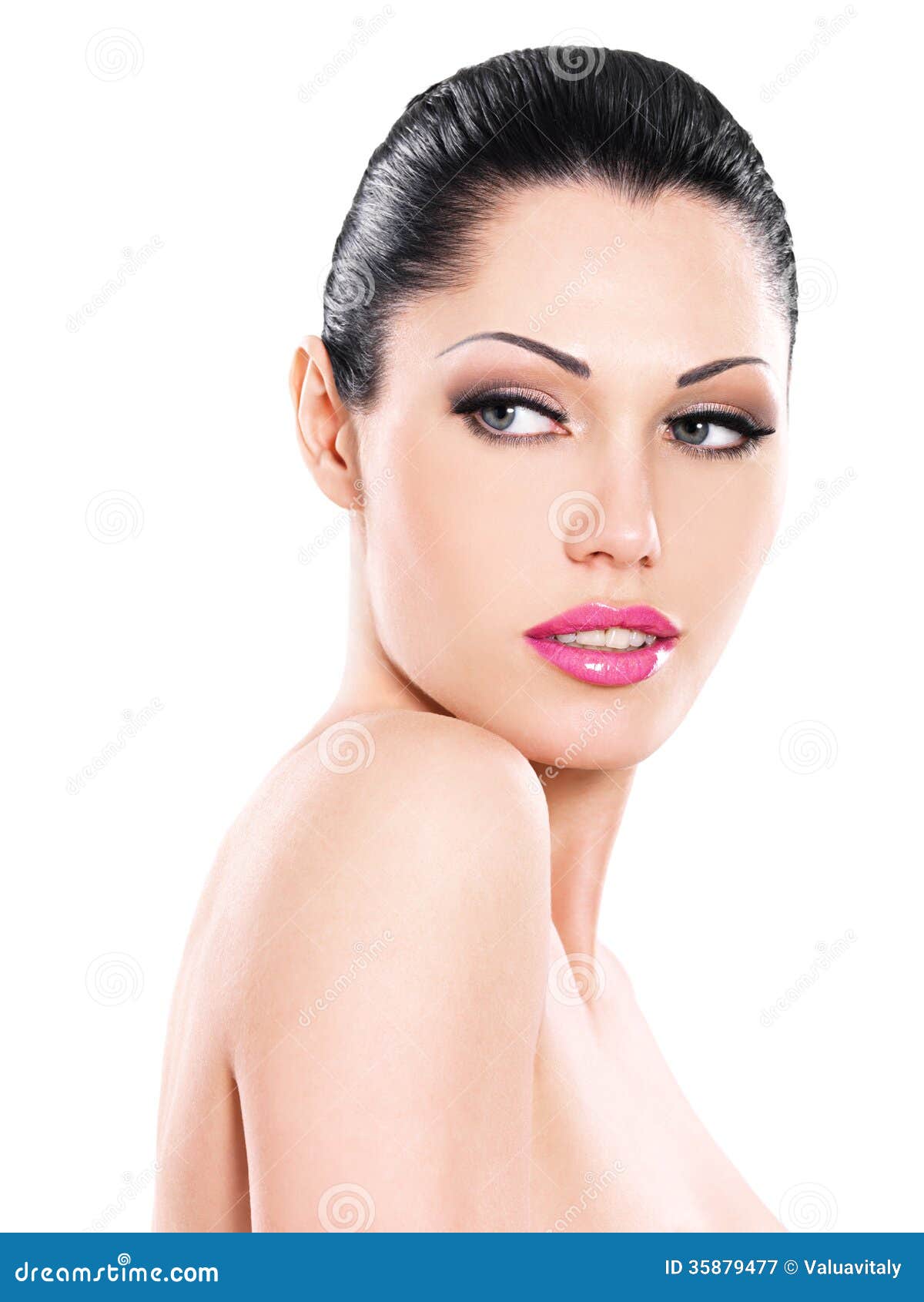 Beautiful Face Of Caucasian Woman With Pink Lips Stock Image Image Of