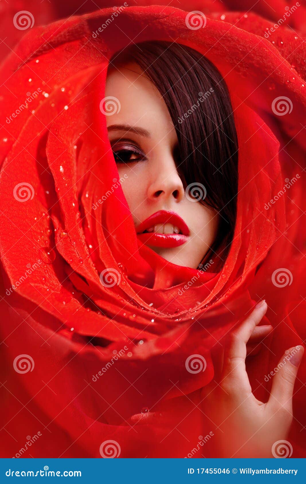 Beautiful Face in Red Roses Petals Stock Photo - Image of style, female ...