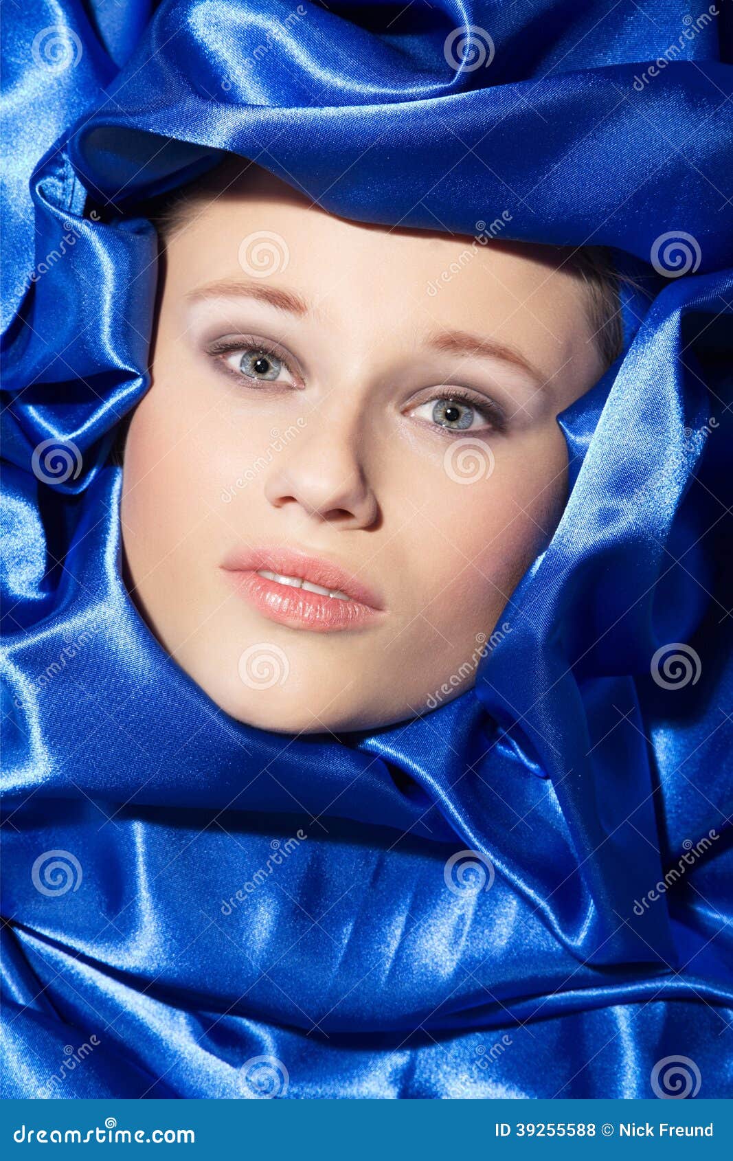 Beautiful face in satin stock photo. Image of portrait - 39255588