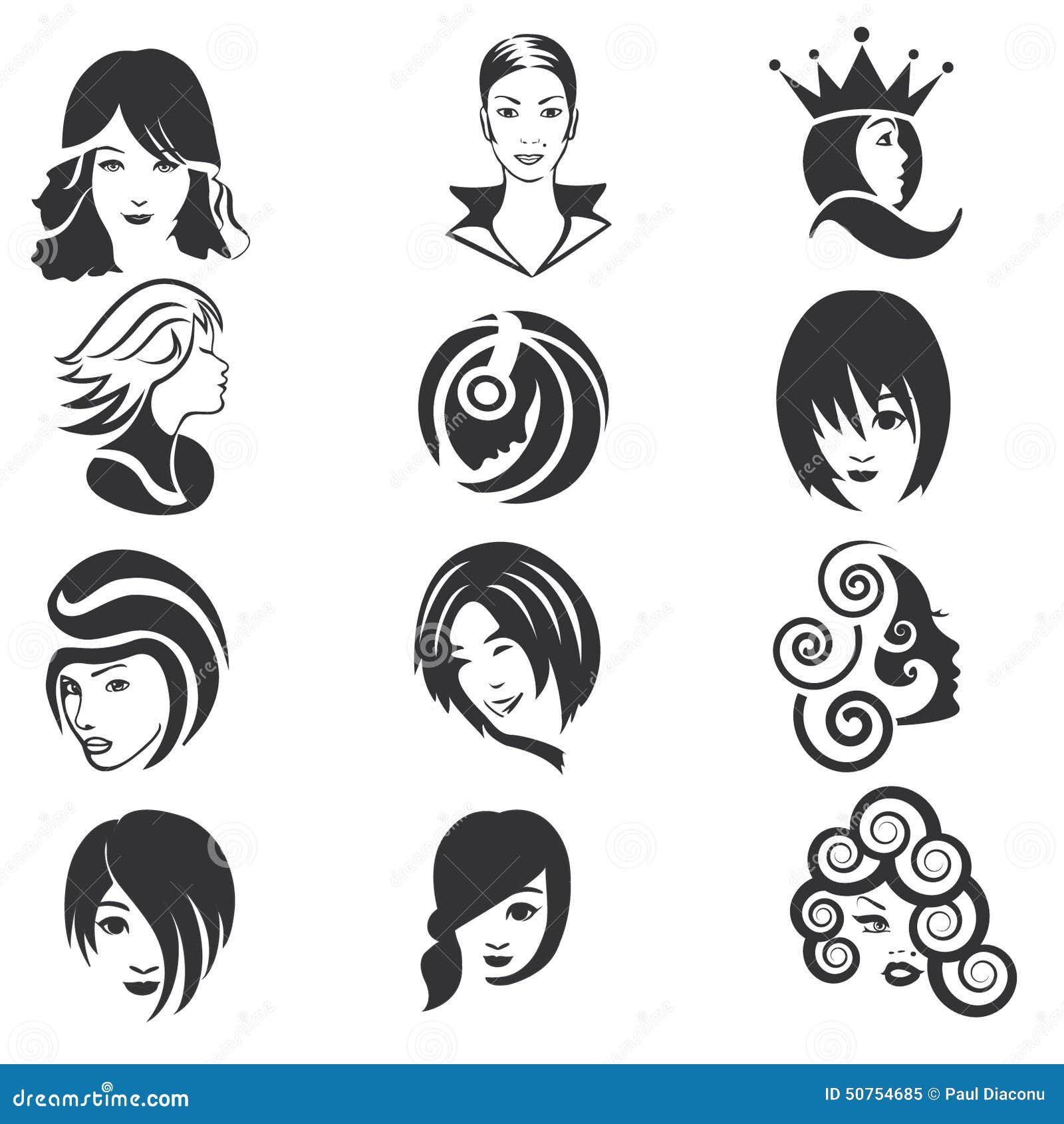 Beautiful faces set stock vector. Illustration of retro - 50754685