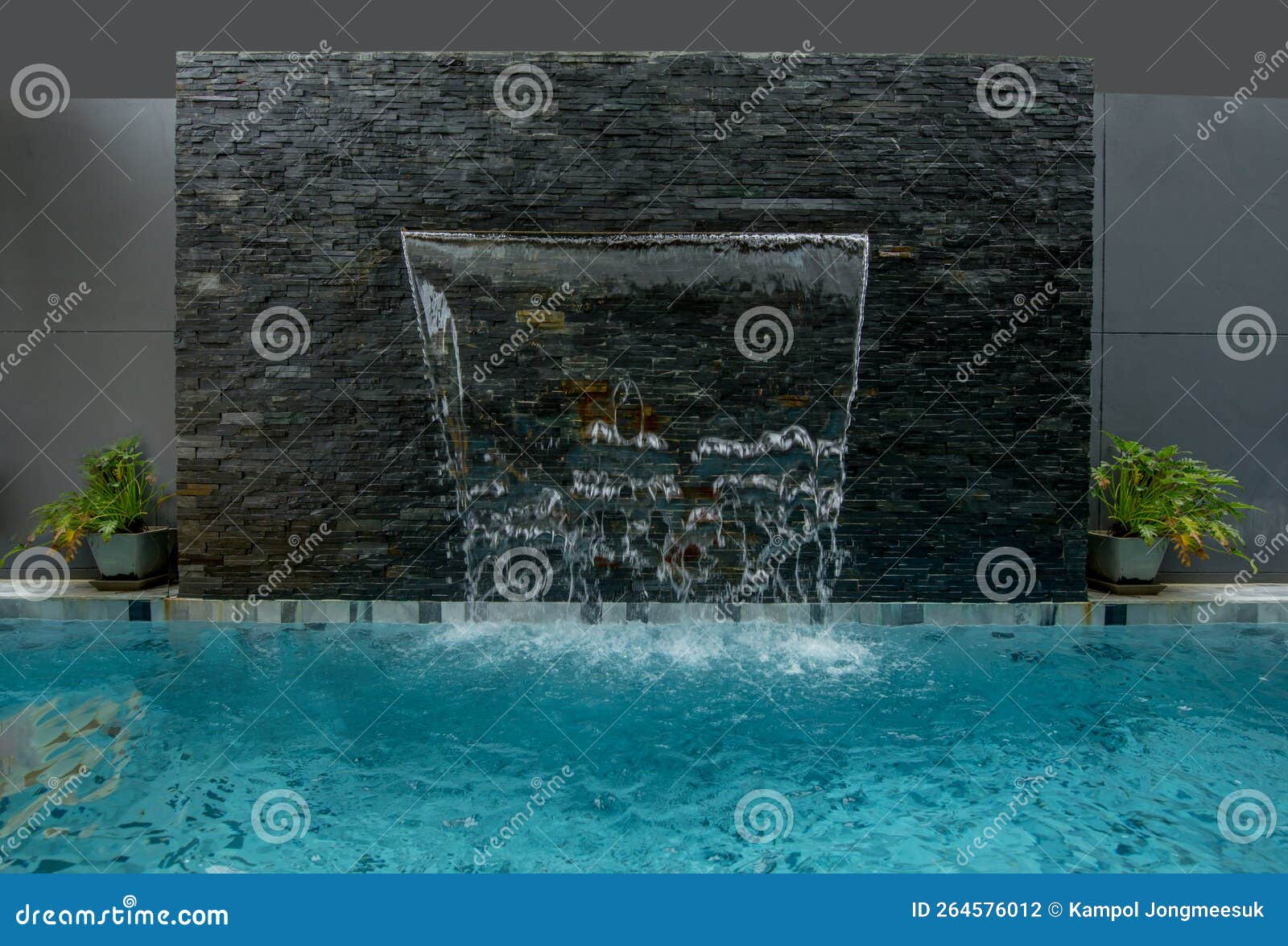 Beautiful Fake Waterfall Scene in the Swimming Pool Stock Photo - Image ...