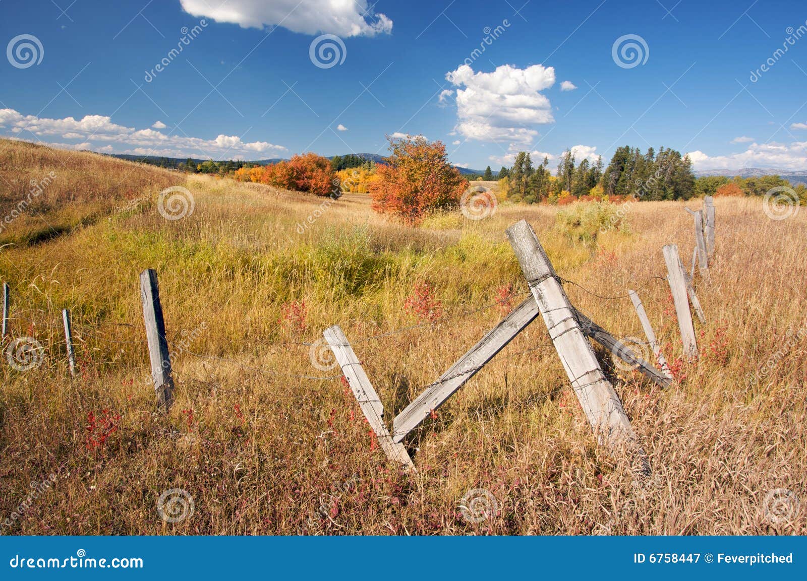 Beautiful Fall Landscape with Rustic Fence Stock Image - Image of blue ...