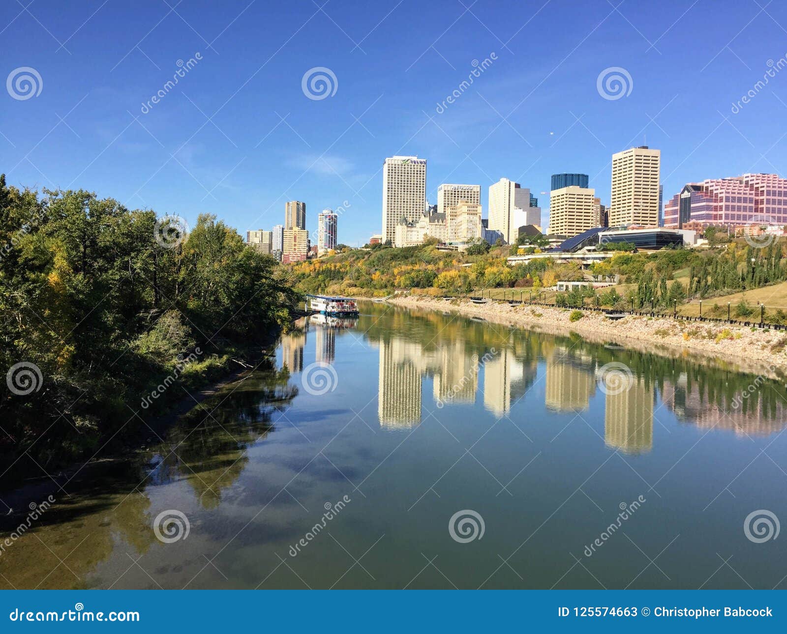 A Beautiful Fall View of the Downtown Skyline of Edmonton, Reflecting ...