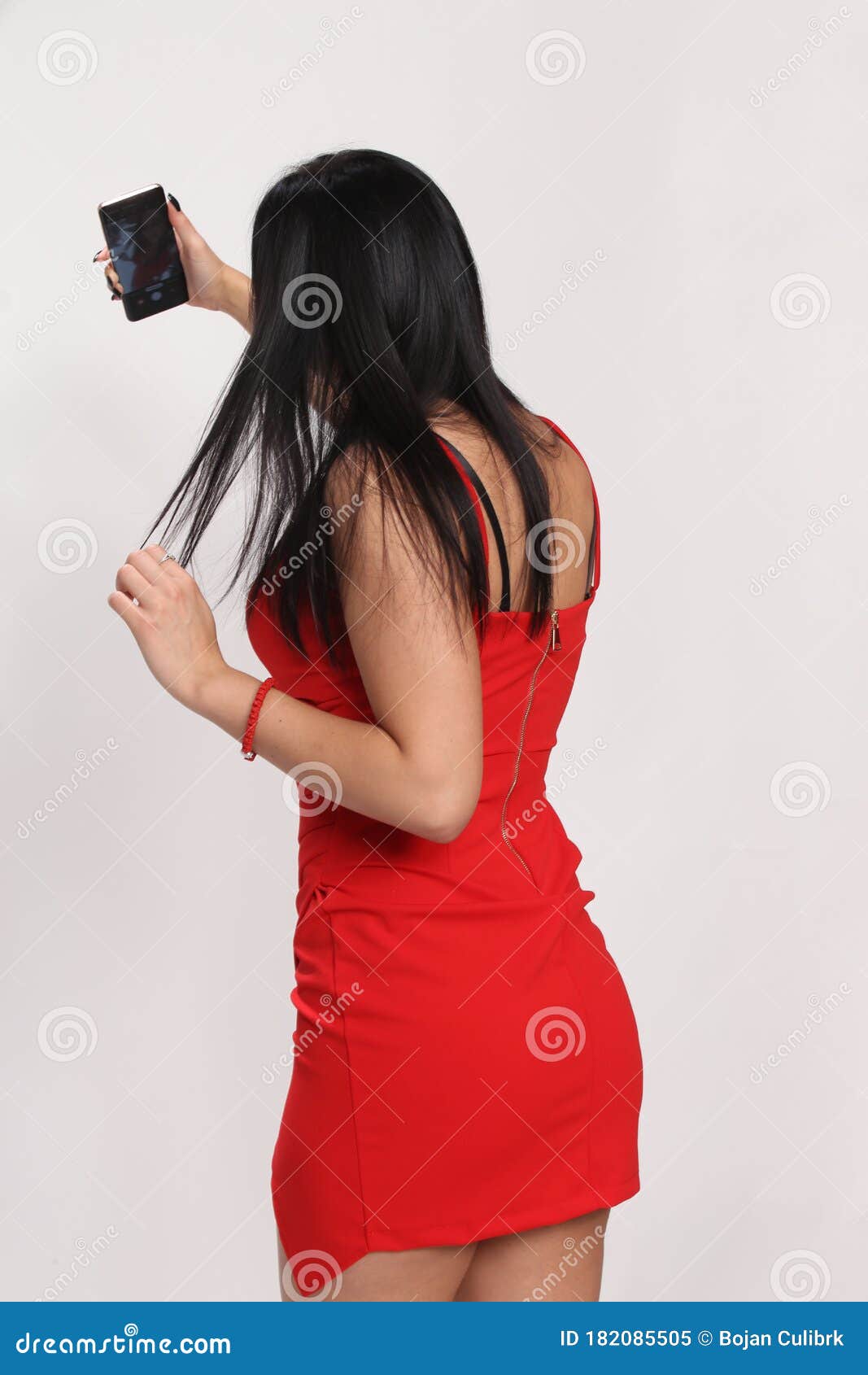 Beautiful Fancy Glamourous Caucasian Girl With Black Hair Posing In