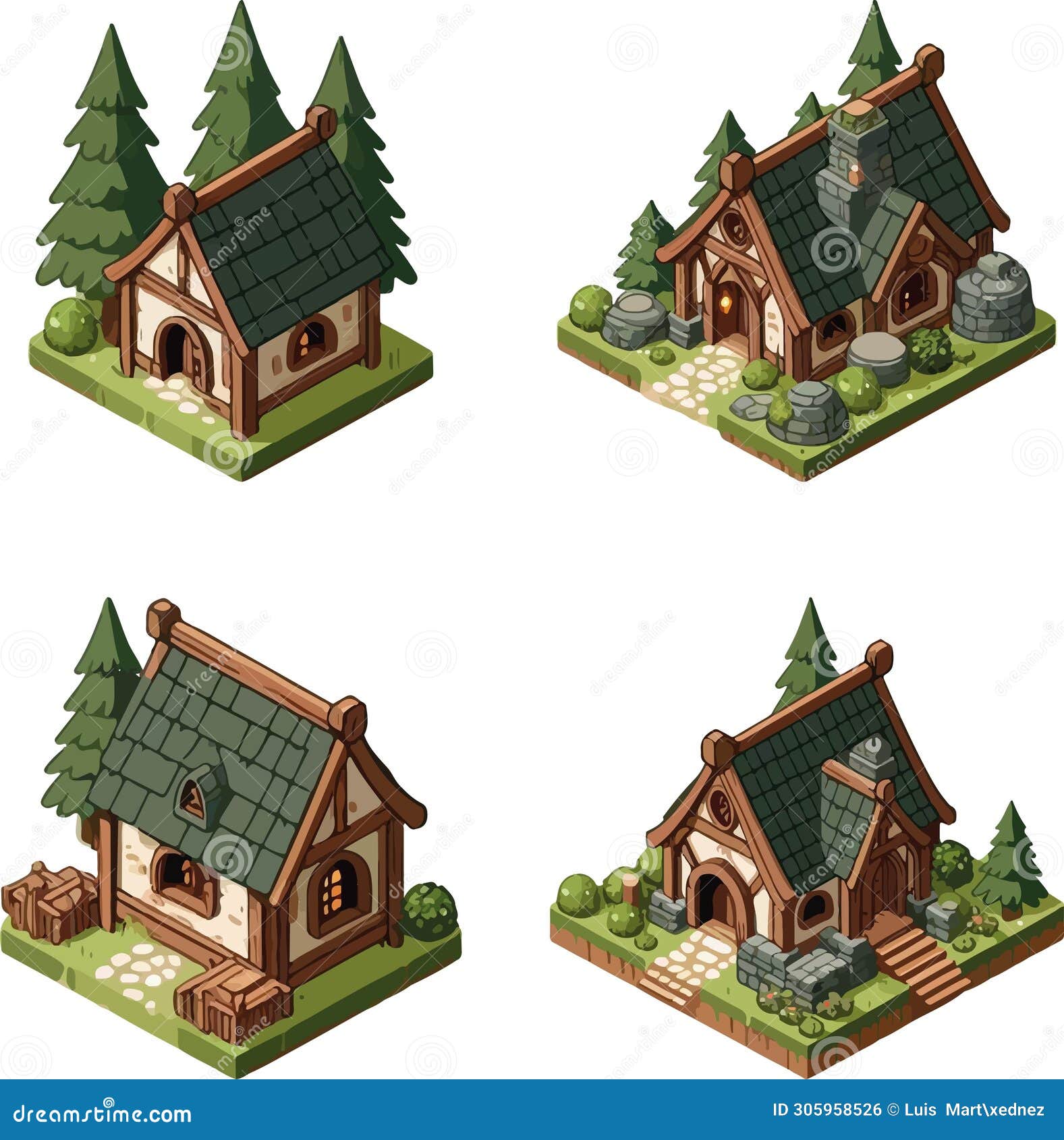 Beautiful Fantasy Dwarf House Isometric Vector Set Stock Illustration ...