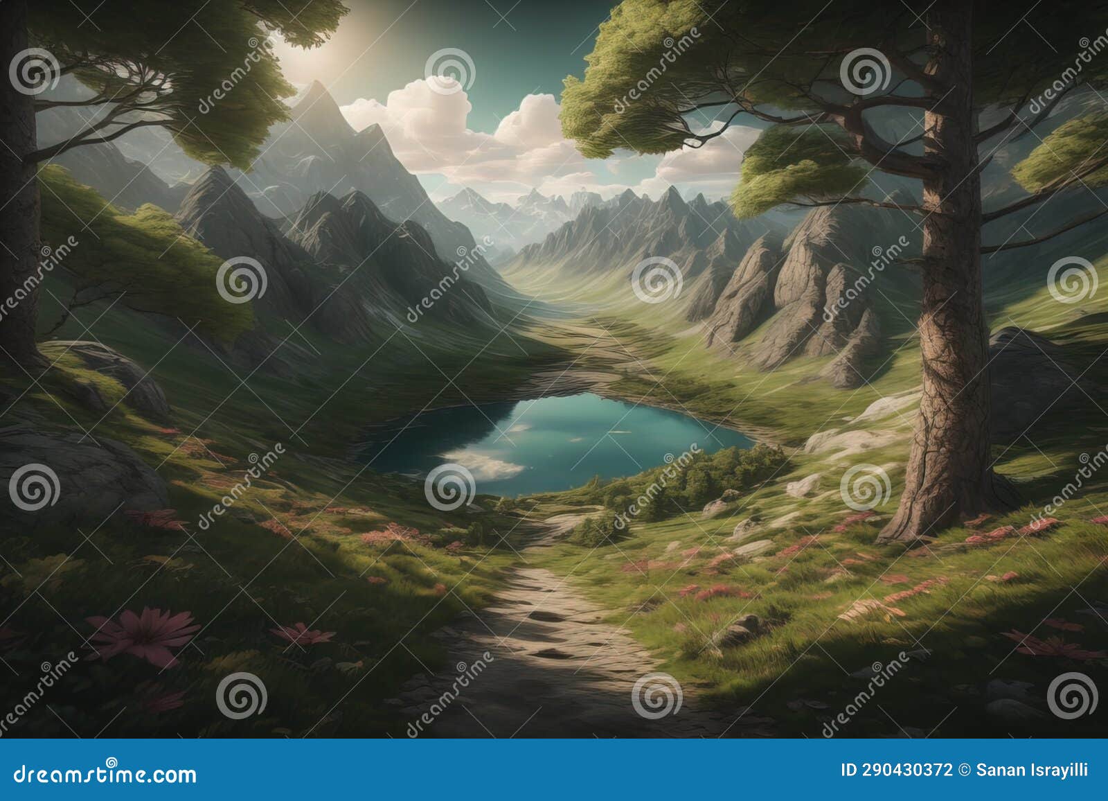 Beautiful Fantasy Landscape with a River in the Mountains. Ai ...