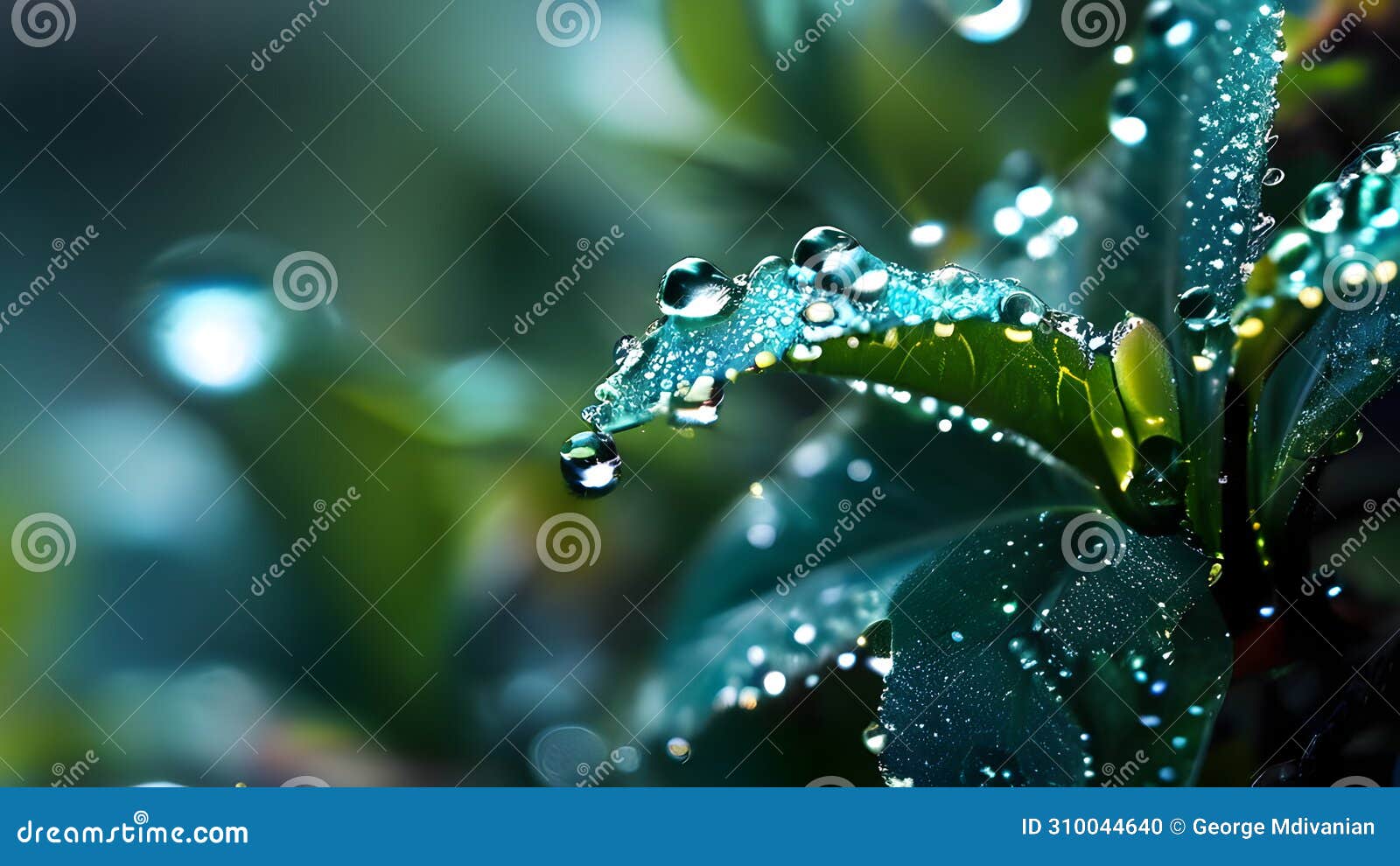 Beautiful Fantasy Macro Water Drops on Plants Stock Illustration ...