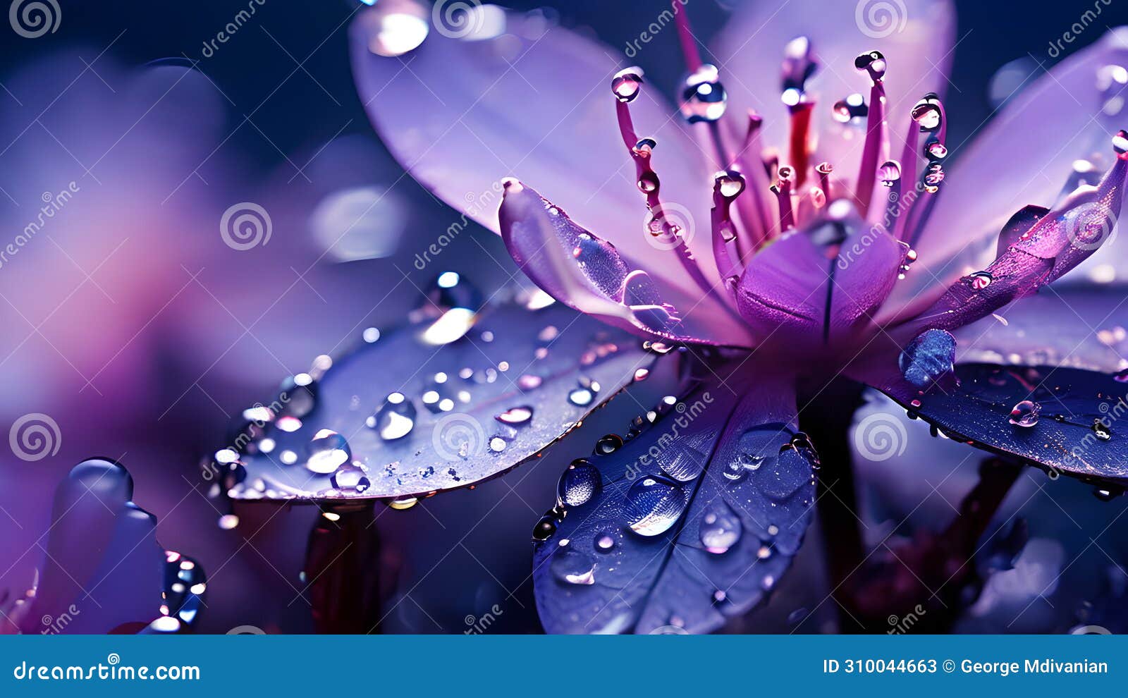 Beautiful Fantasy Macro Water Drops on Plants Stock Illustration ...