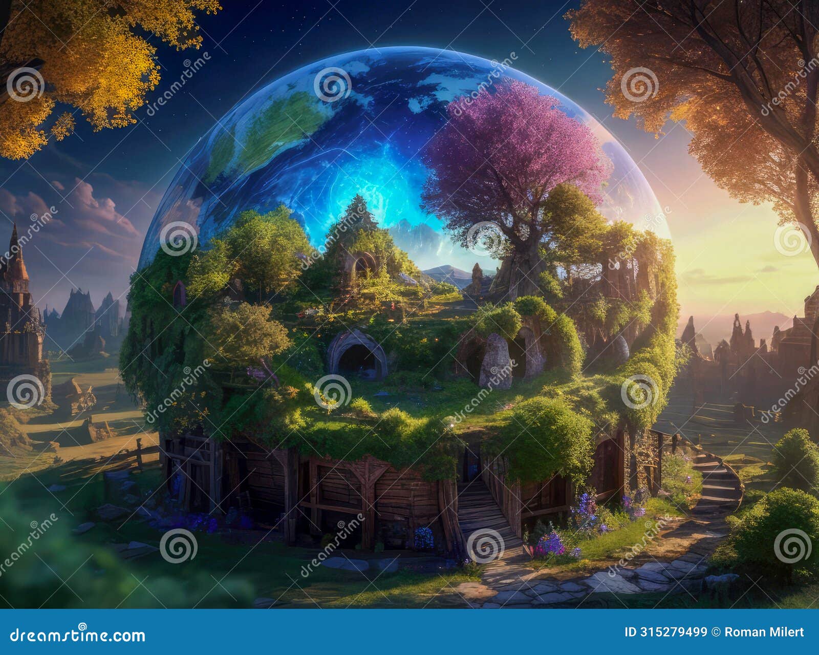 Beautiful Fantasy Mini Ecosystem Sphere Stock Illustration ...