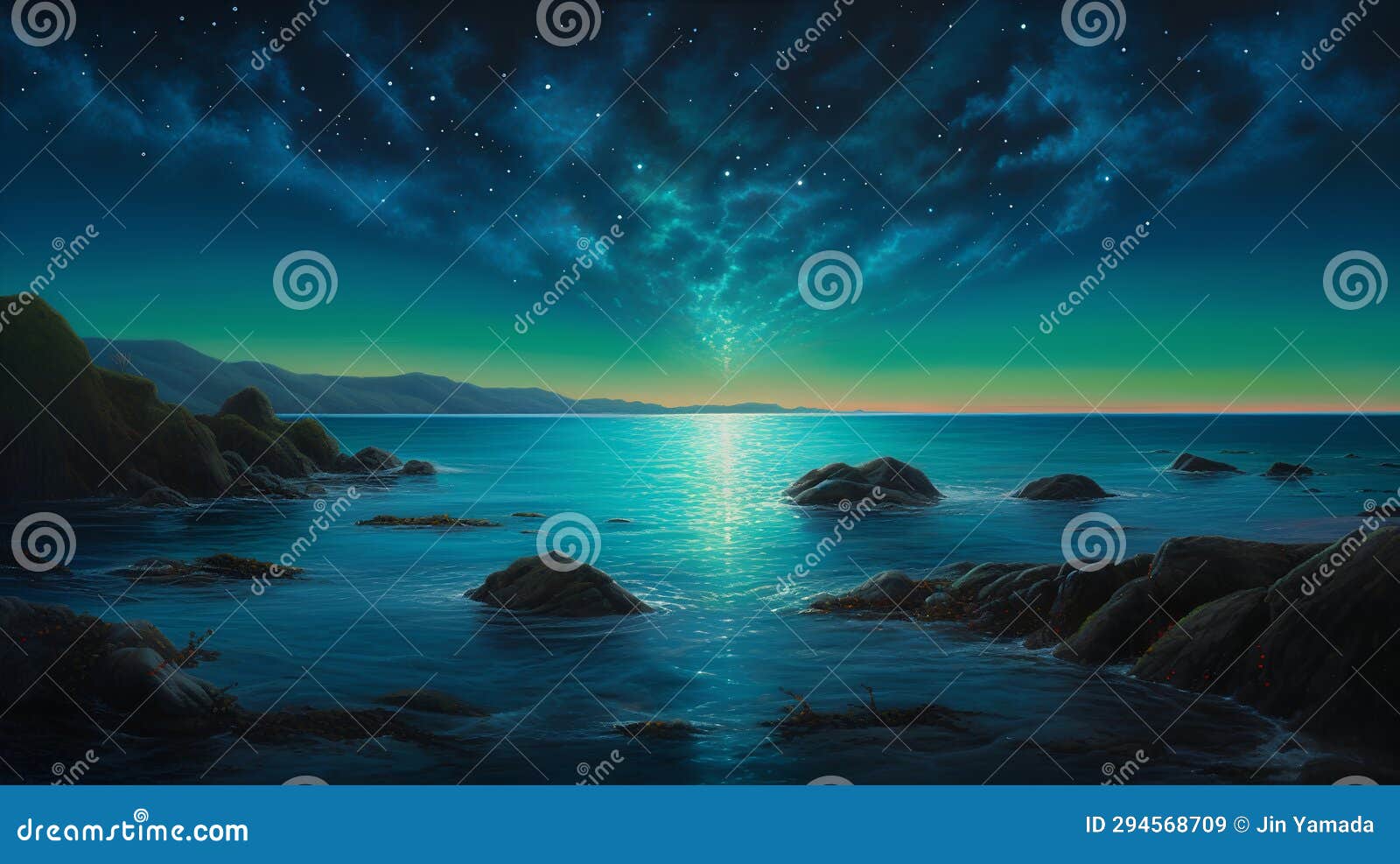 Beautiful Fantasy Seascape with Starry Sky. 3d Rendering Stock ...