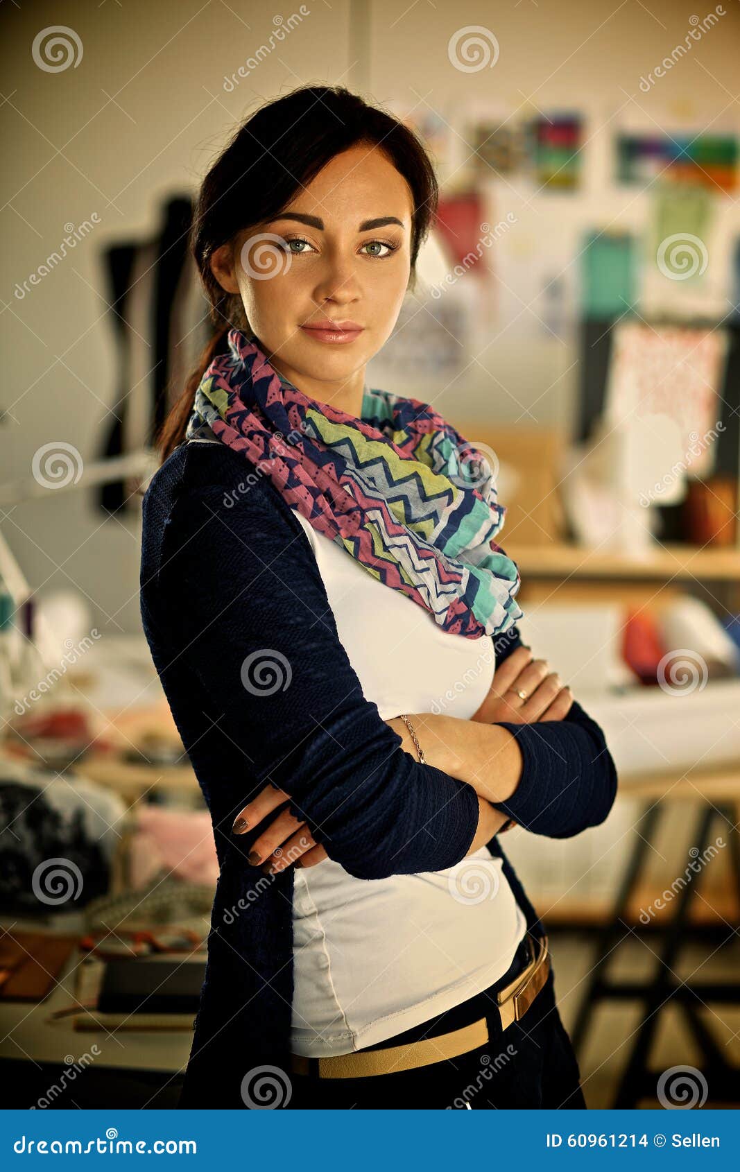 Beautiful Fashion Designer Standing in Studio Stock Photo - Image of ...