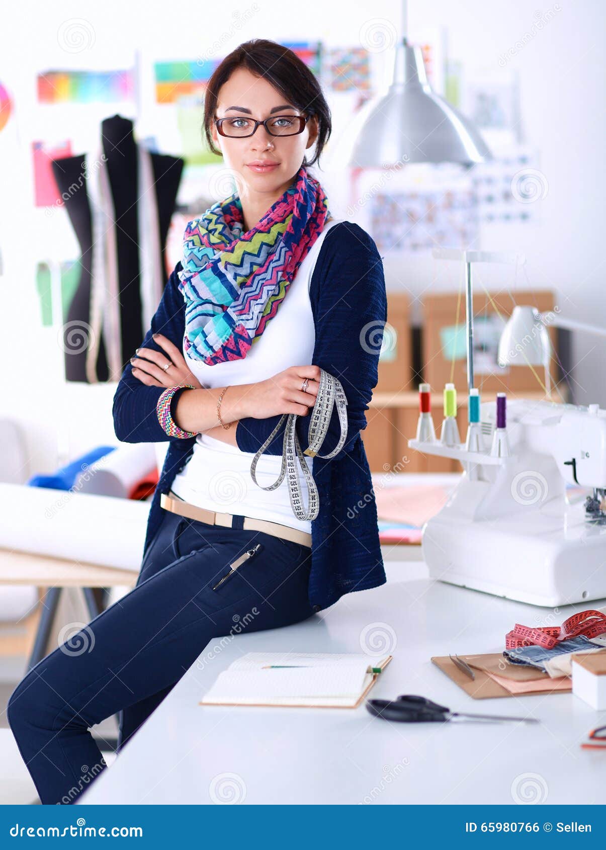 Beautiful Fashion Designer Standing in Studio Stock Photo - Image of ...