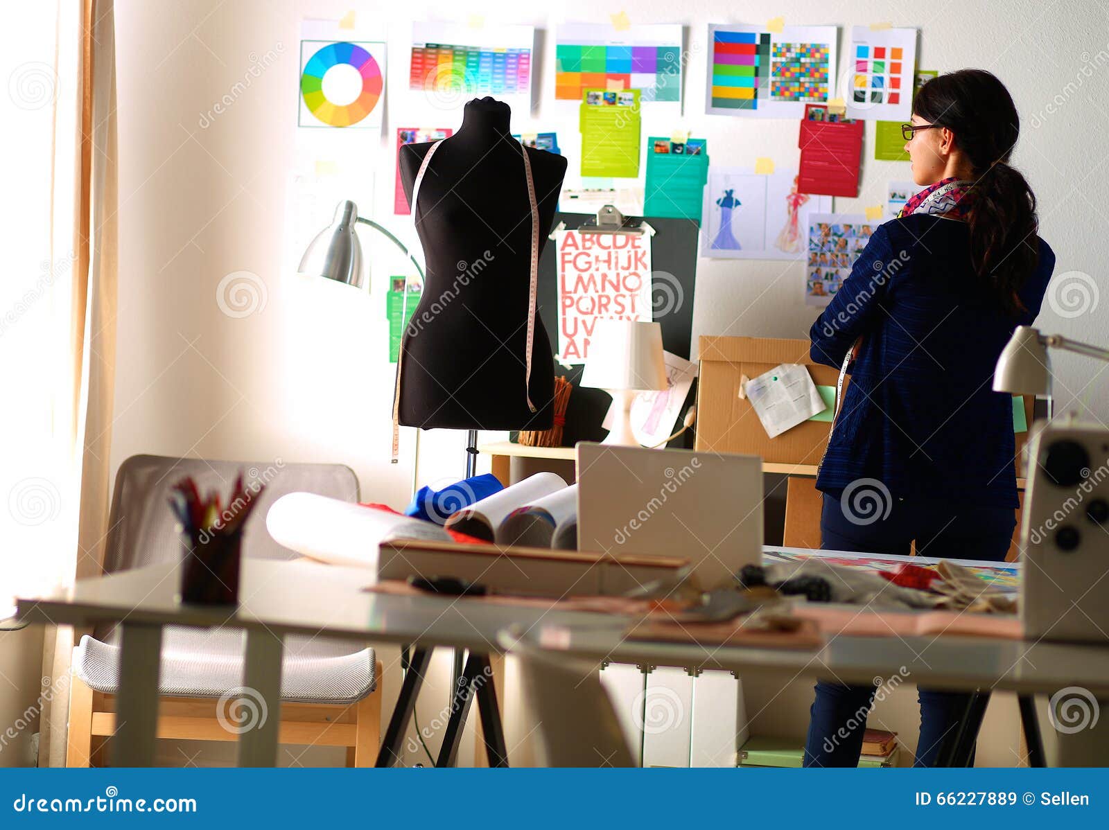 Beautiful Fashion Designer Standing in Studio Stock Image - Image of ...