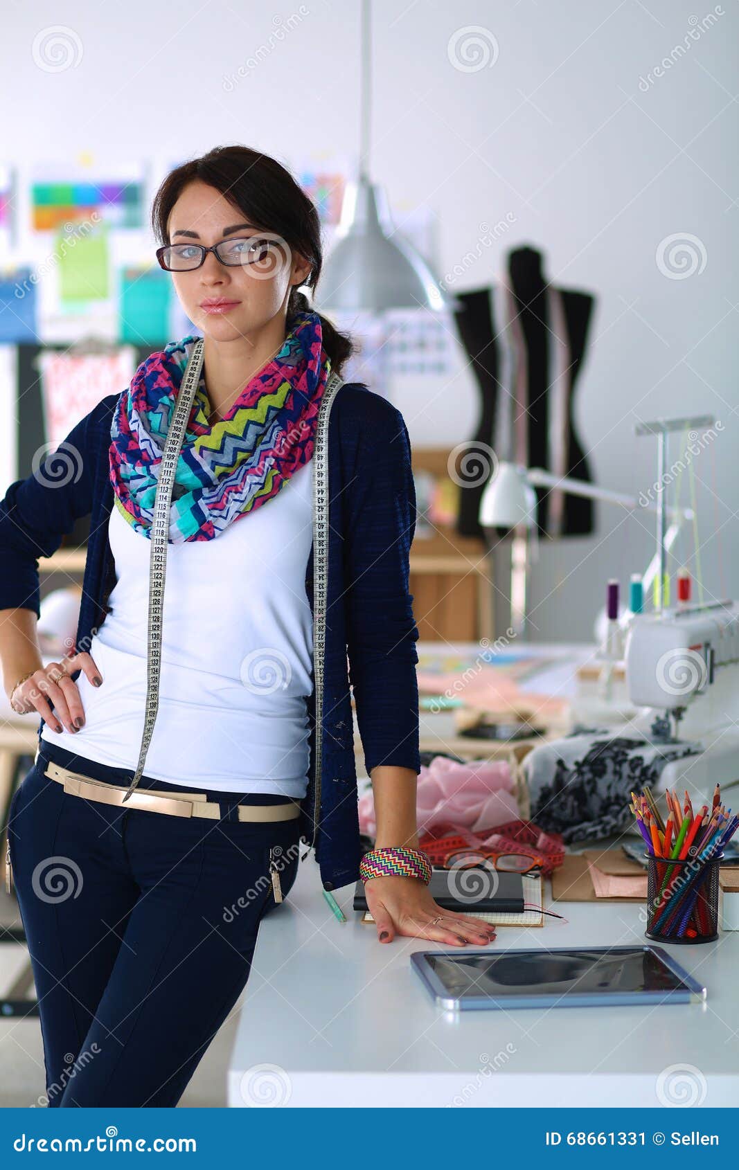 Beautiful Fashion Designer Standing in Studio Stock Image - Image of ...