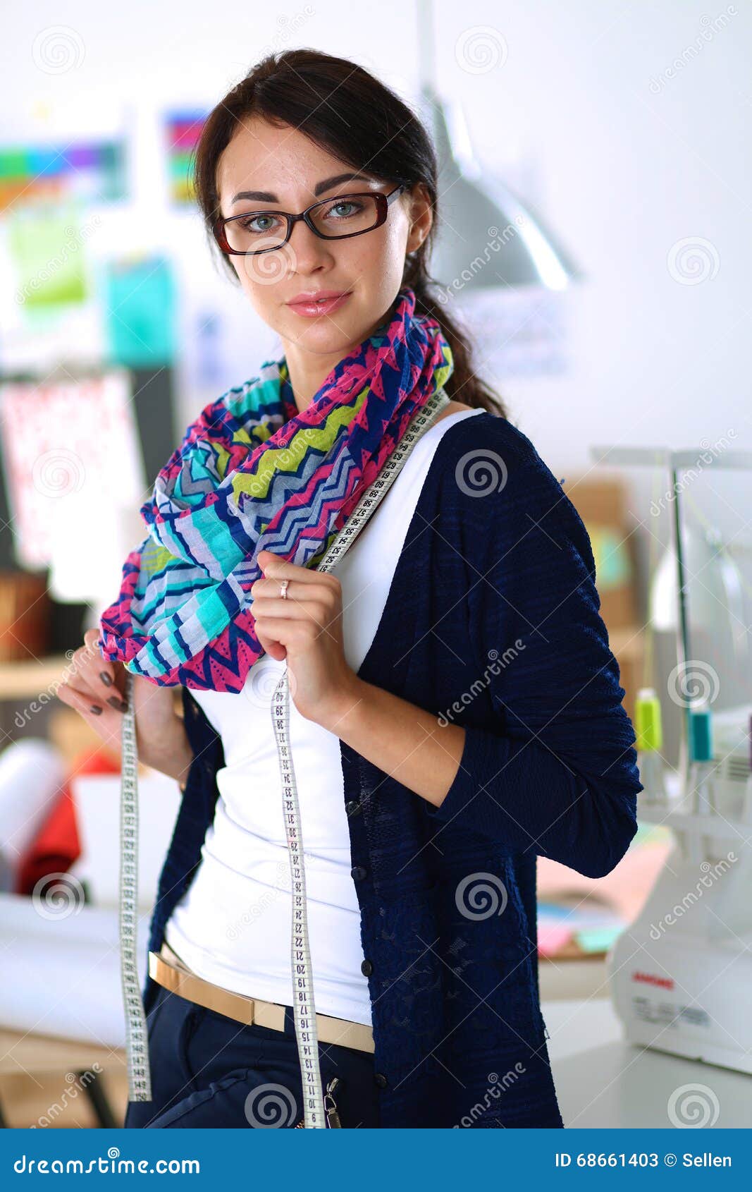 Beautiful Fashion Designer Standing in Studio Stock Image - Image of ...
