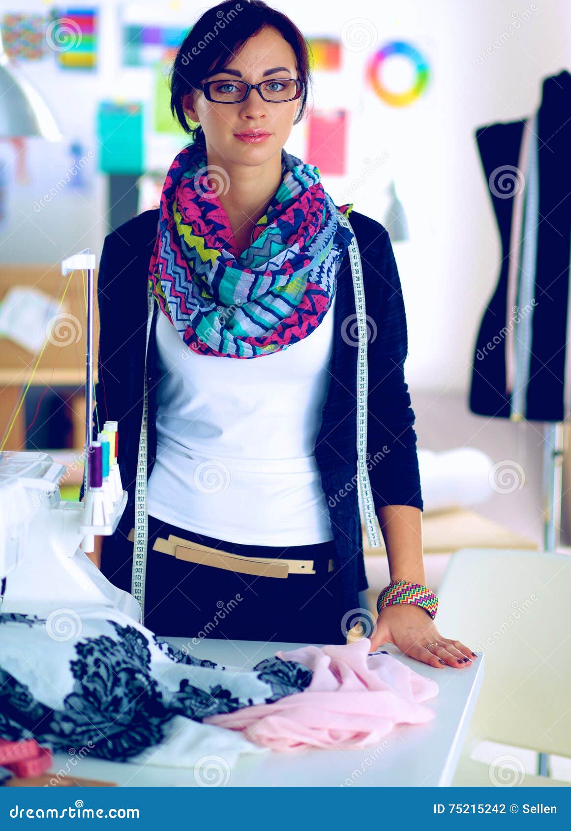 Beautiful Fashion Designer Standing in Studio Stock Photo - Image of ...