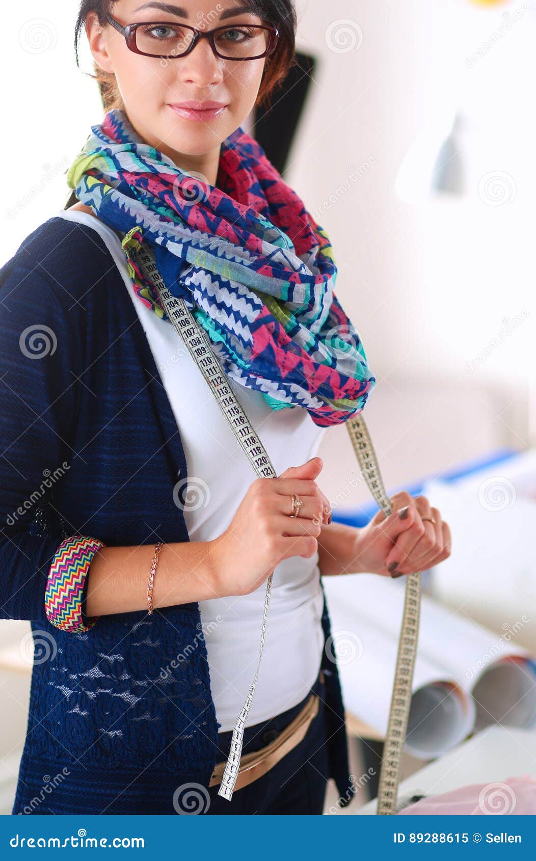 Beautiful Fashion Designer Standing in Studio Stock Image - Image of ...