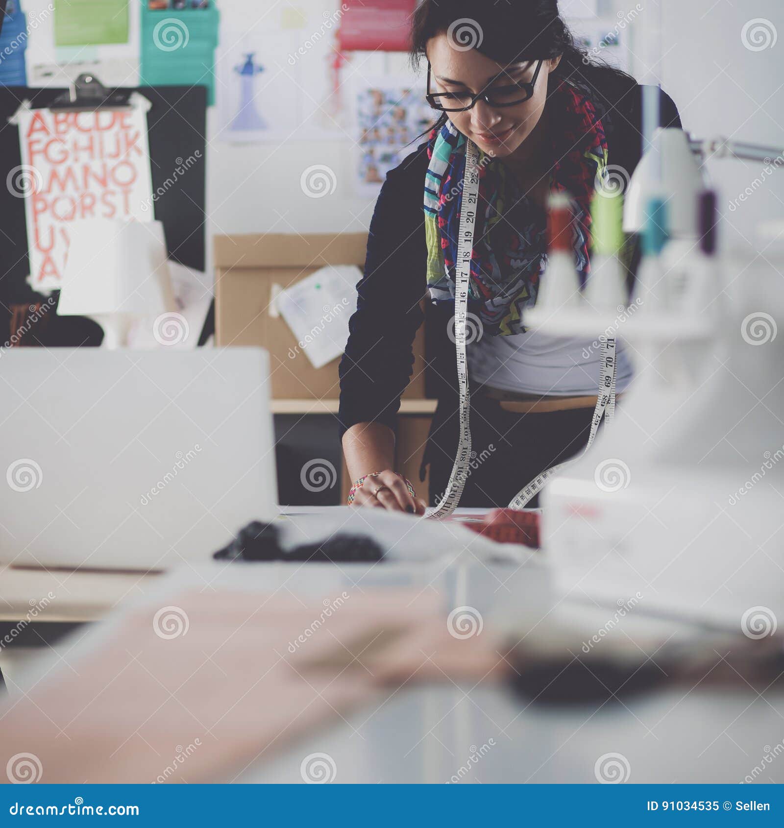 Beautiful Fashion Designer Standing in Studio Stock Image - Image of ...