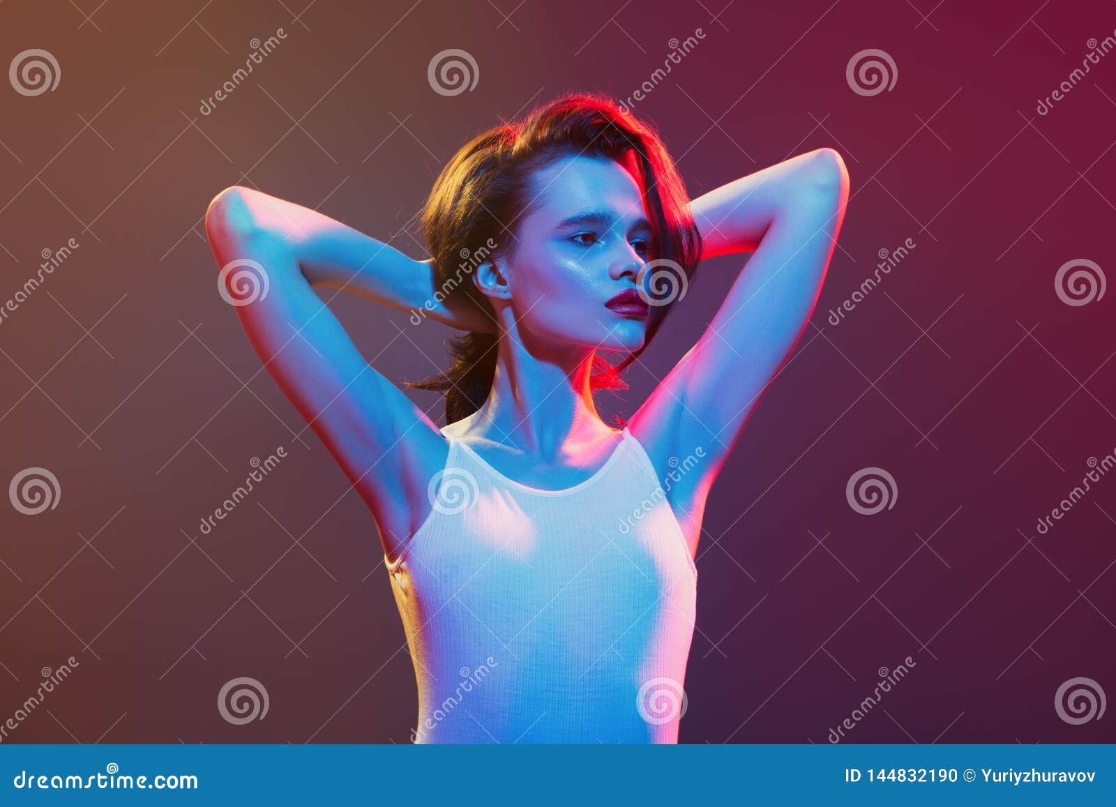 Fashion Model Posing in Colorful Light Stock Photo - Image of ...