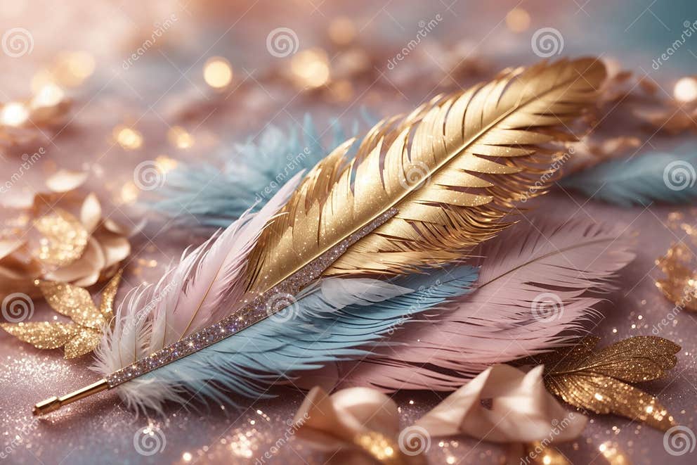 Beautiful Feather and Glitter Background. Ai Generative Stock ...