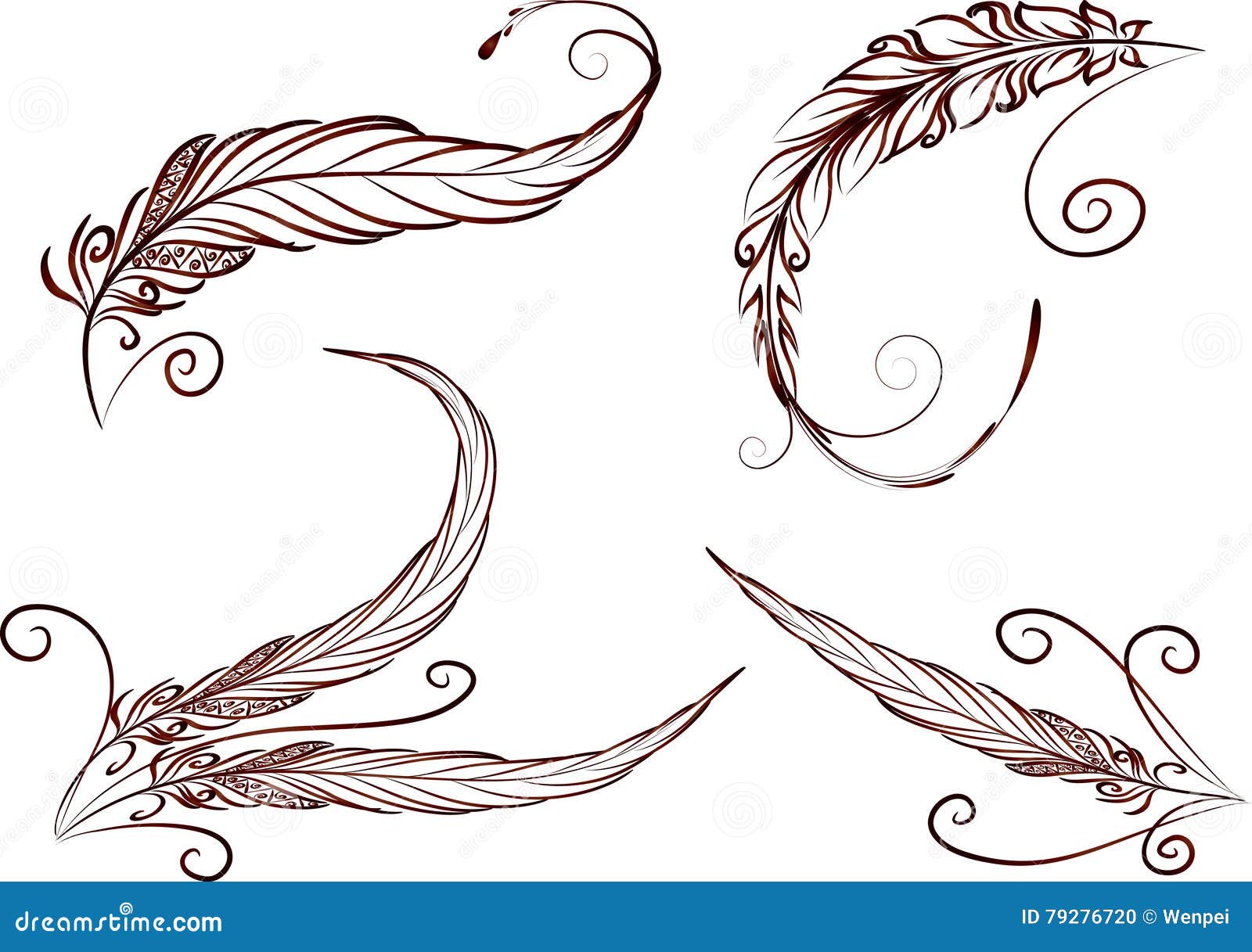 Beautiful feather set stock illustration. Illustration of border - 79276720