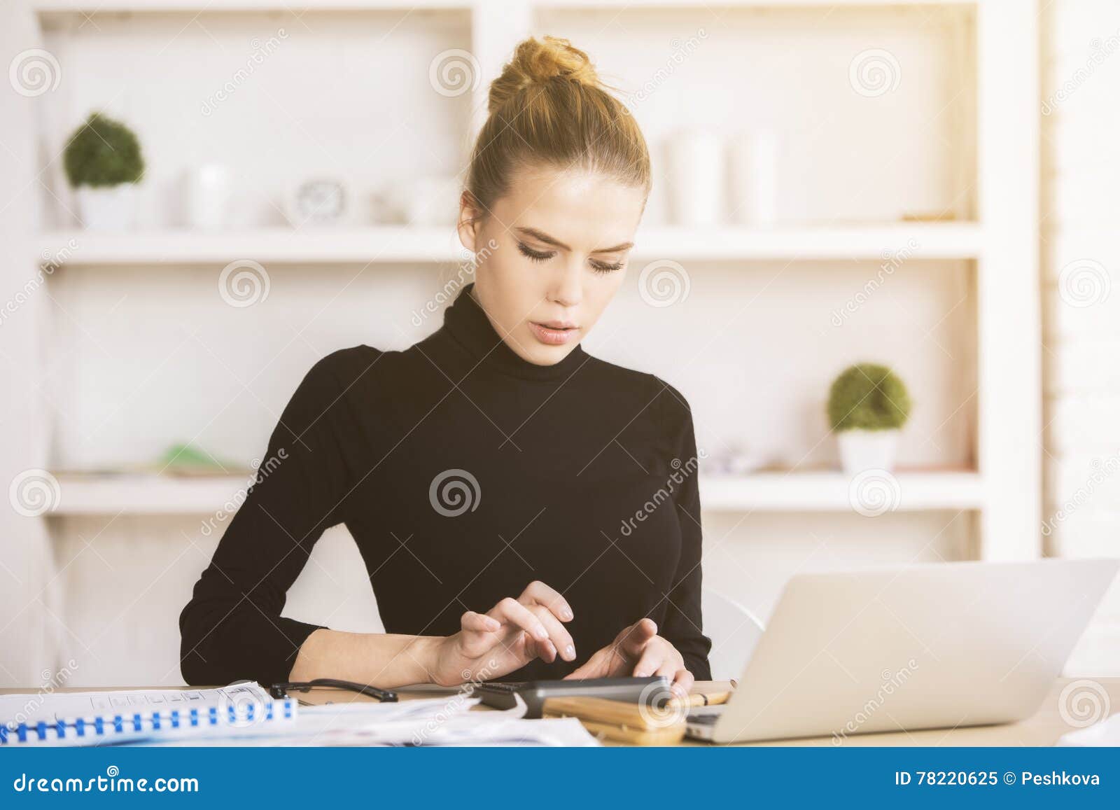 Beautiful Female Accountant at Work Stock Image - Image of budget ...