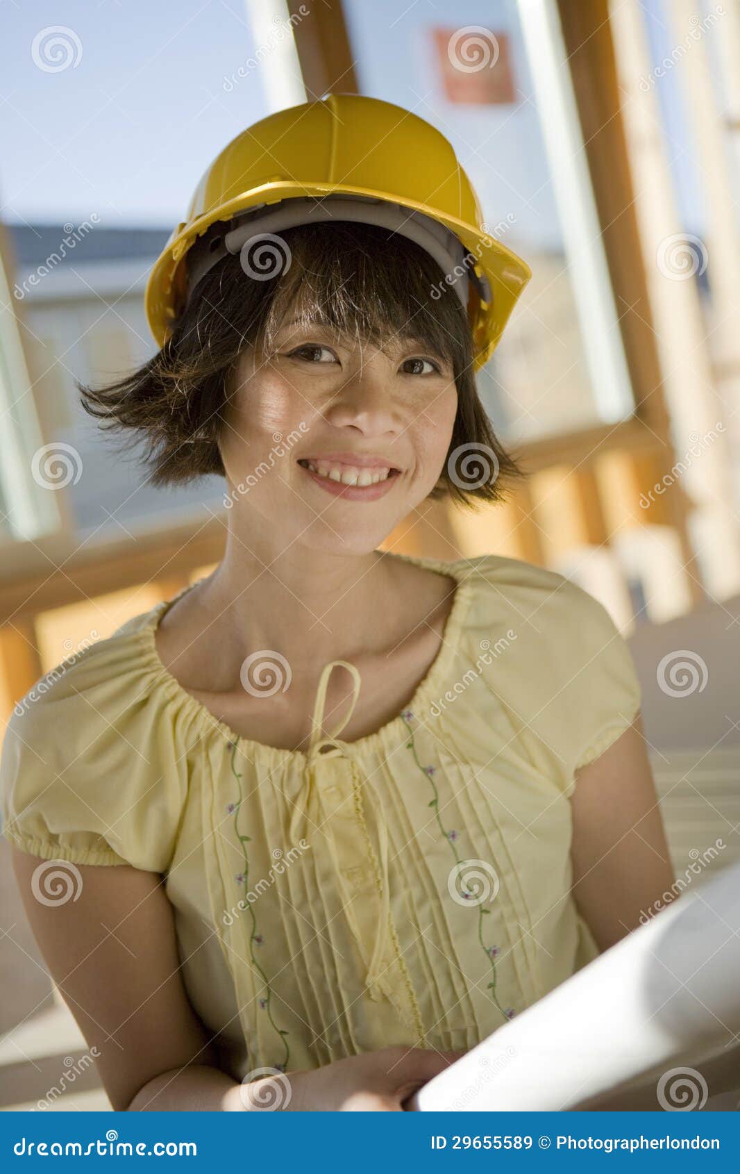 Beautiful Female Architect stock image. Image of blueprint - 29655589