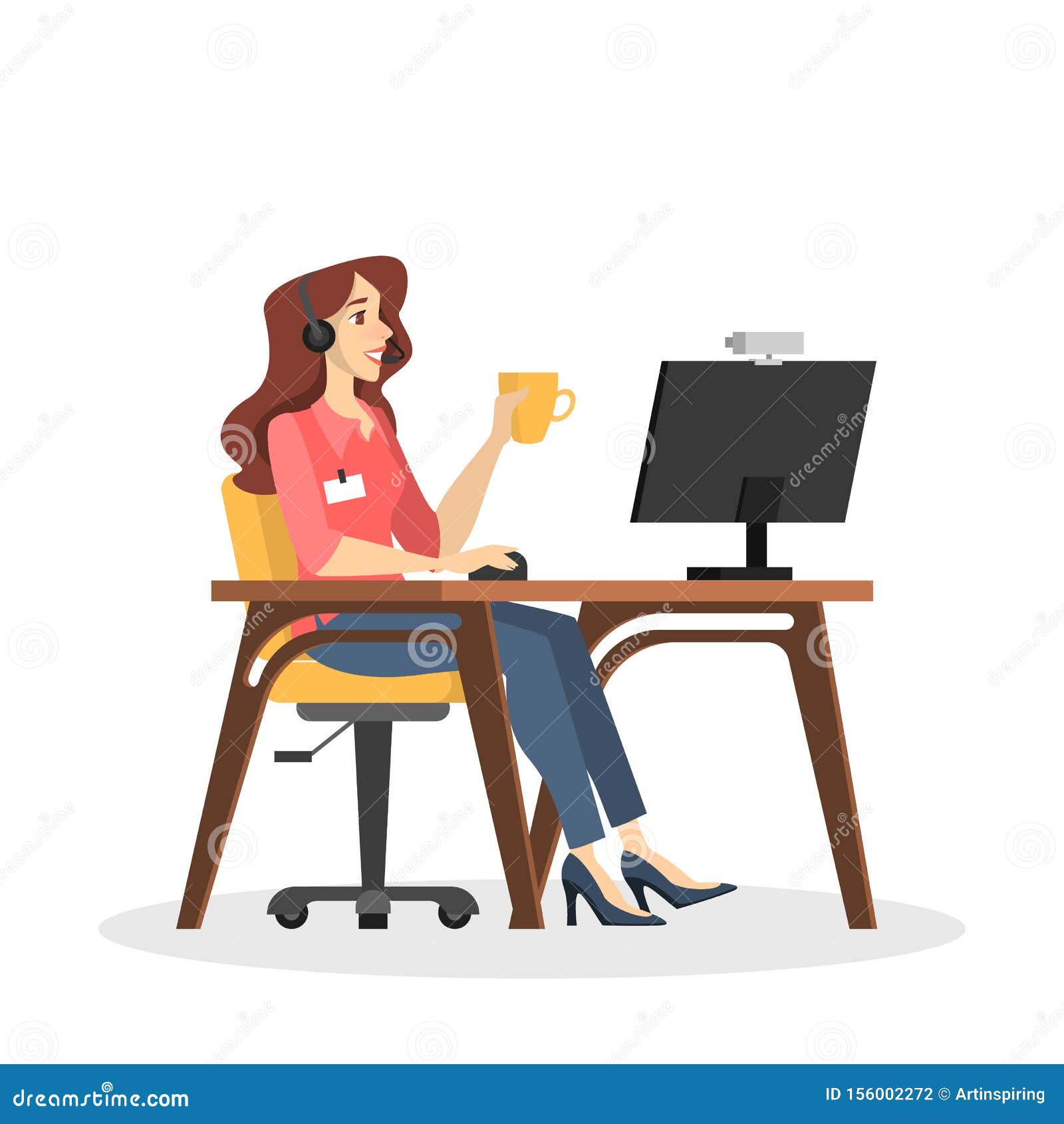 Beautiful Female Assistant Sitting at the Desk Stock Vector ...