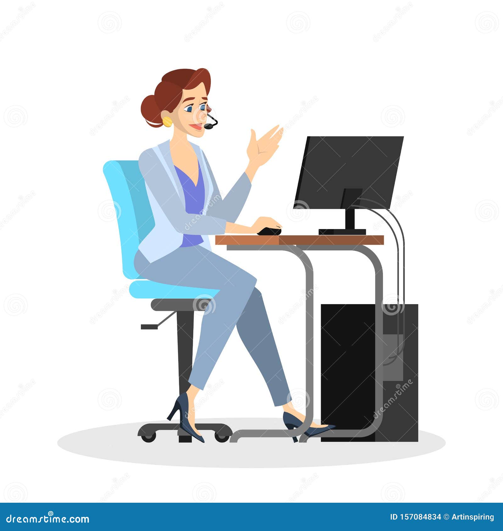 Beautiful Female Assistant Sitting at the Desk Stock Vector ...